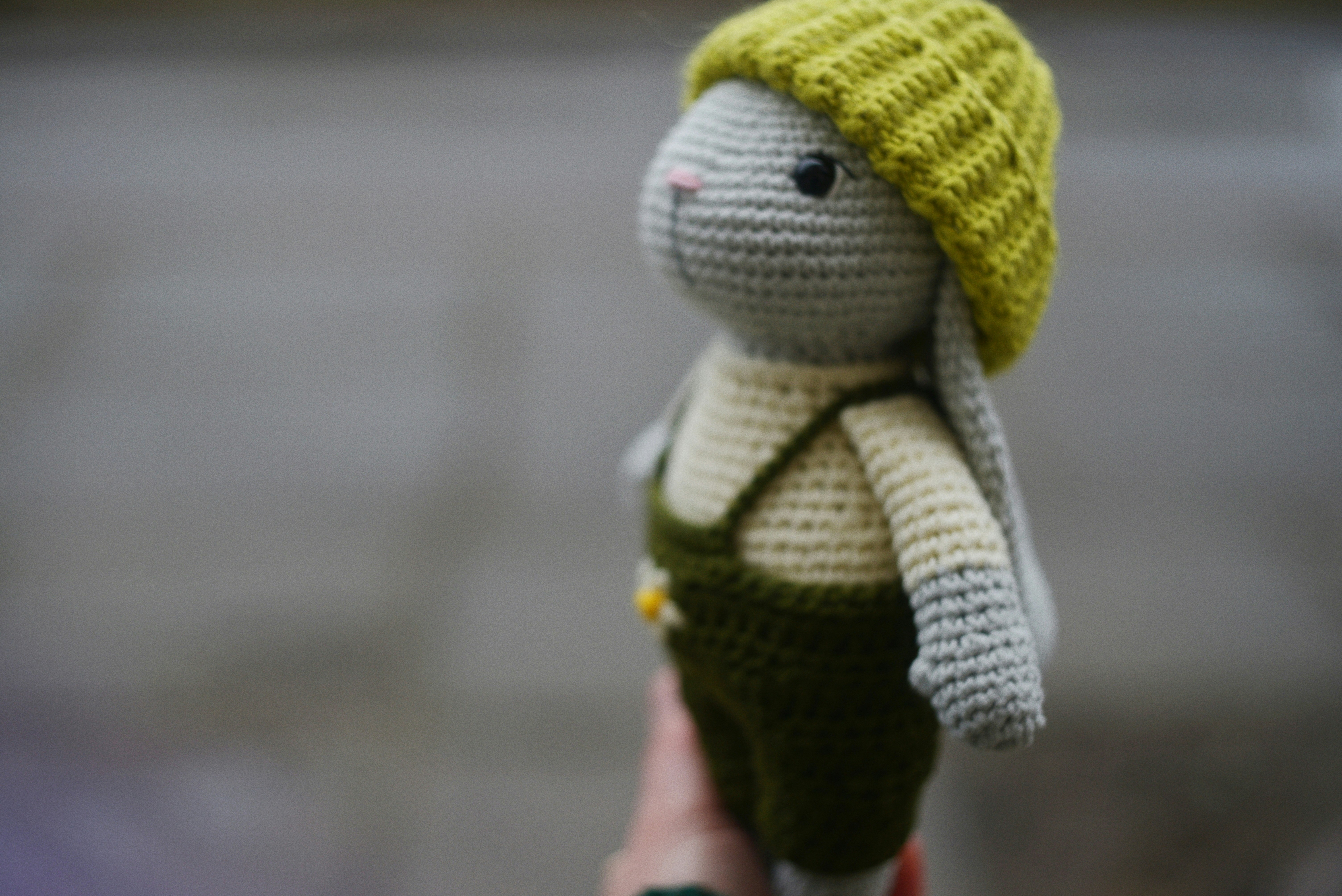 Handheld Dream: A Crochet Bunny in Soft Focus