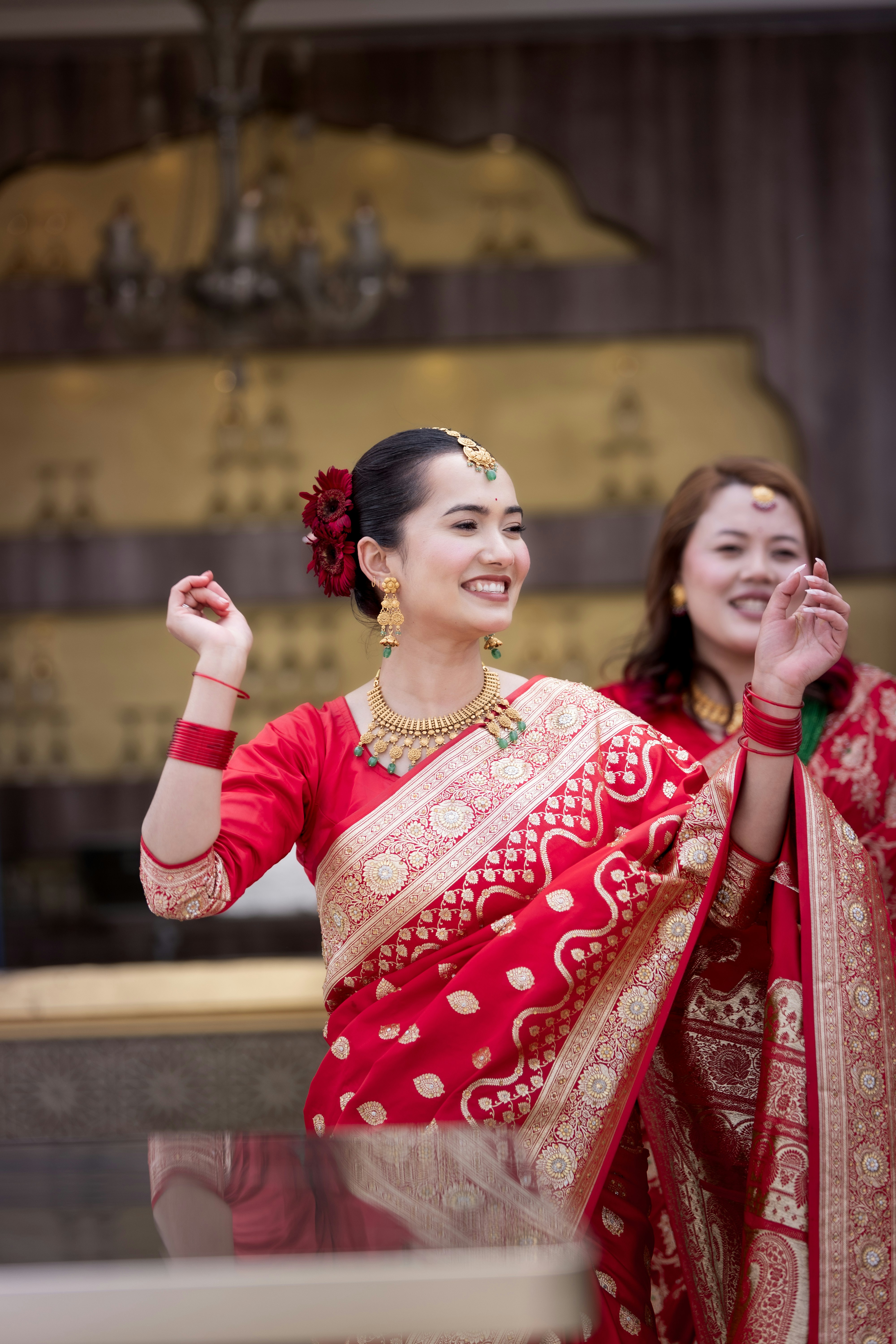 Red Silk Radiance: A Traditional Dance in Full Bloom