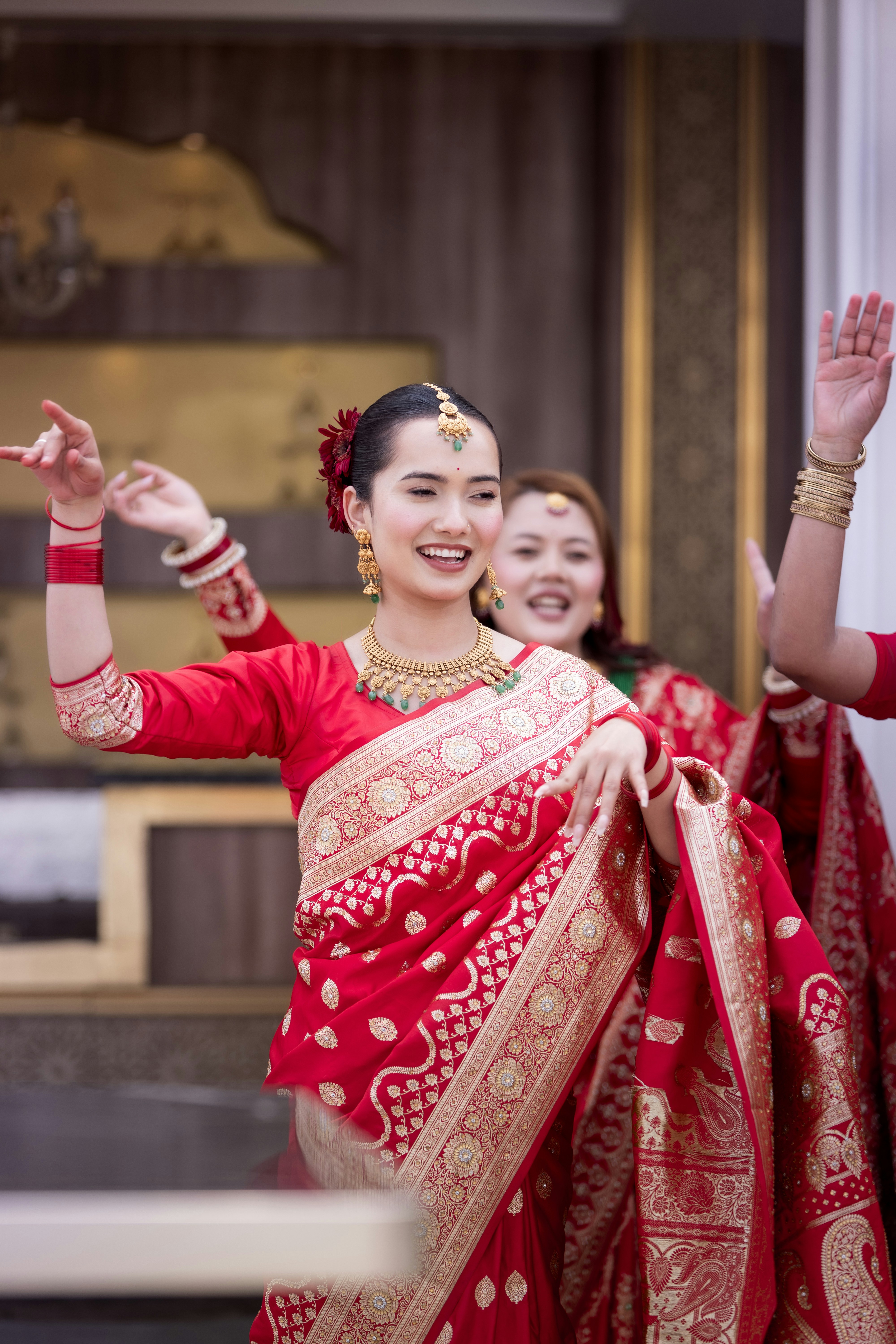 Red Sari in Motion: A Group Dance Performance