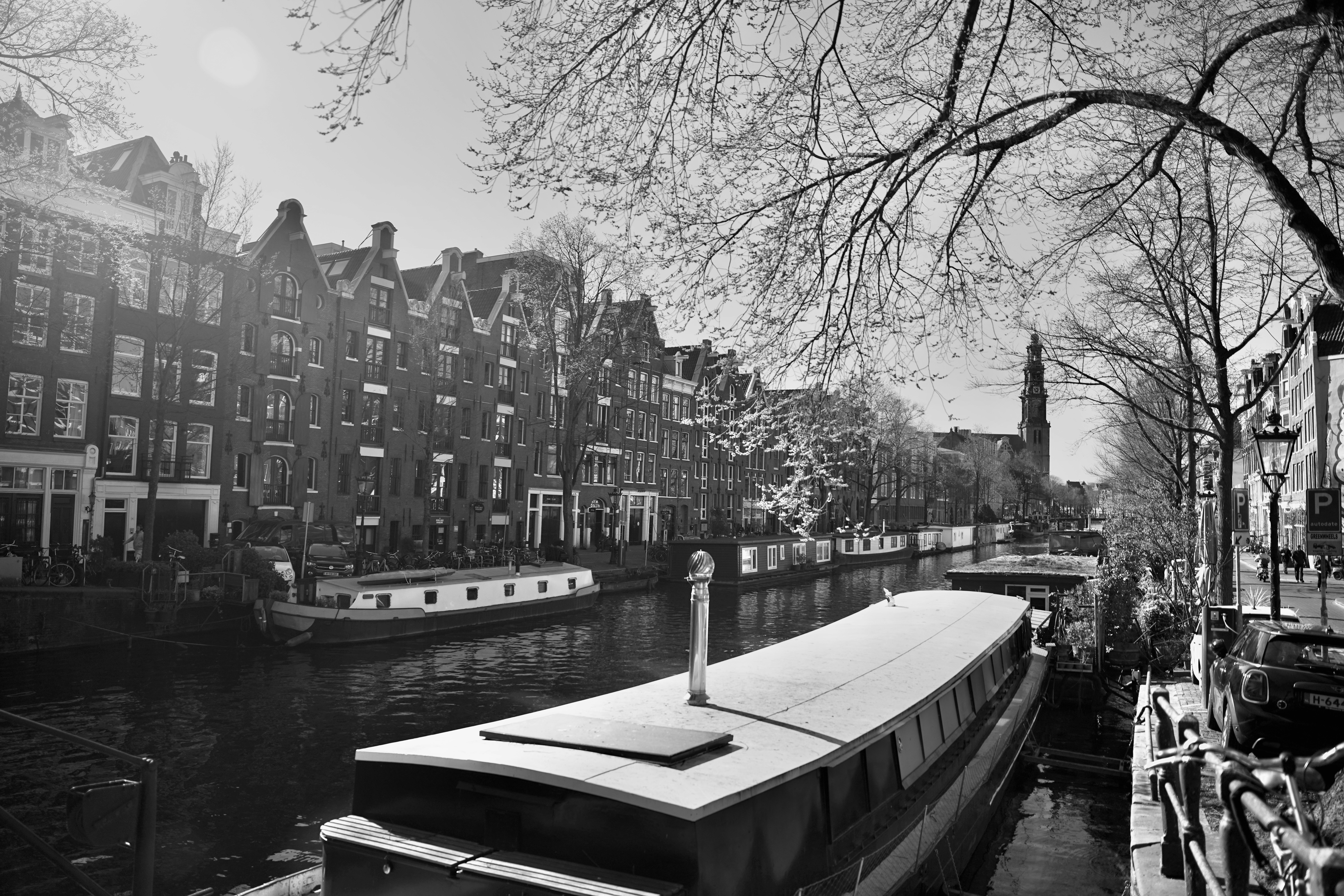 Canal Boatside in Quiet Amsterdam Morning