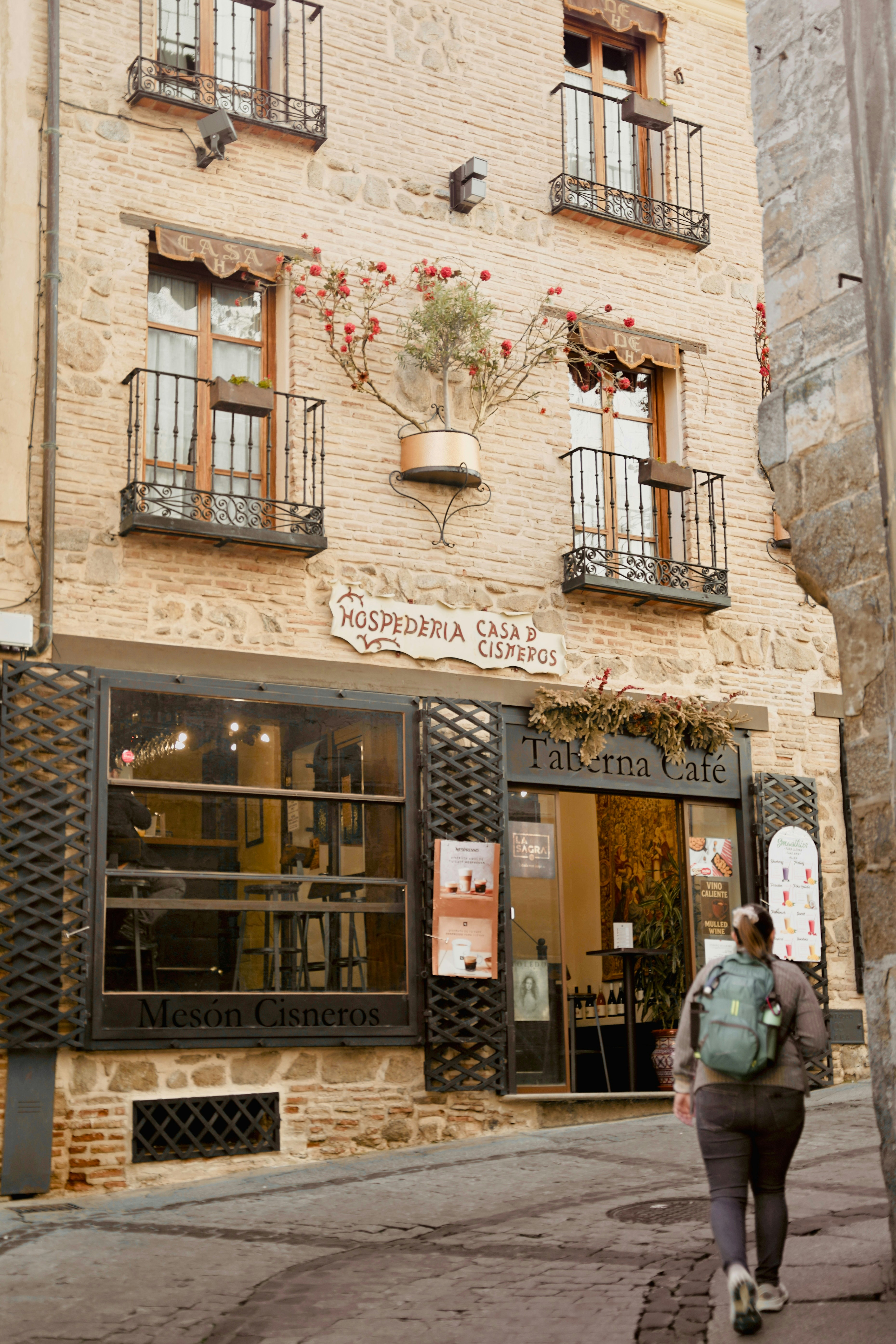 Cozy Street Café Amidst Rustic Stone Facade