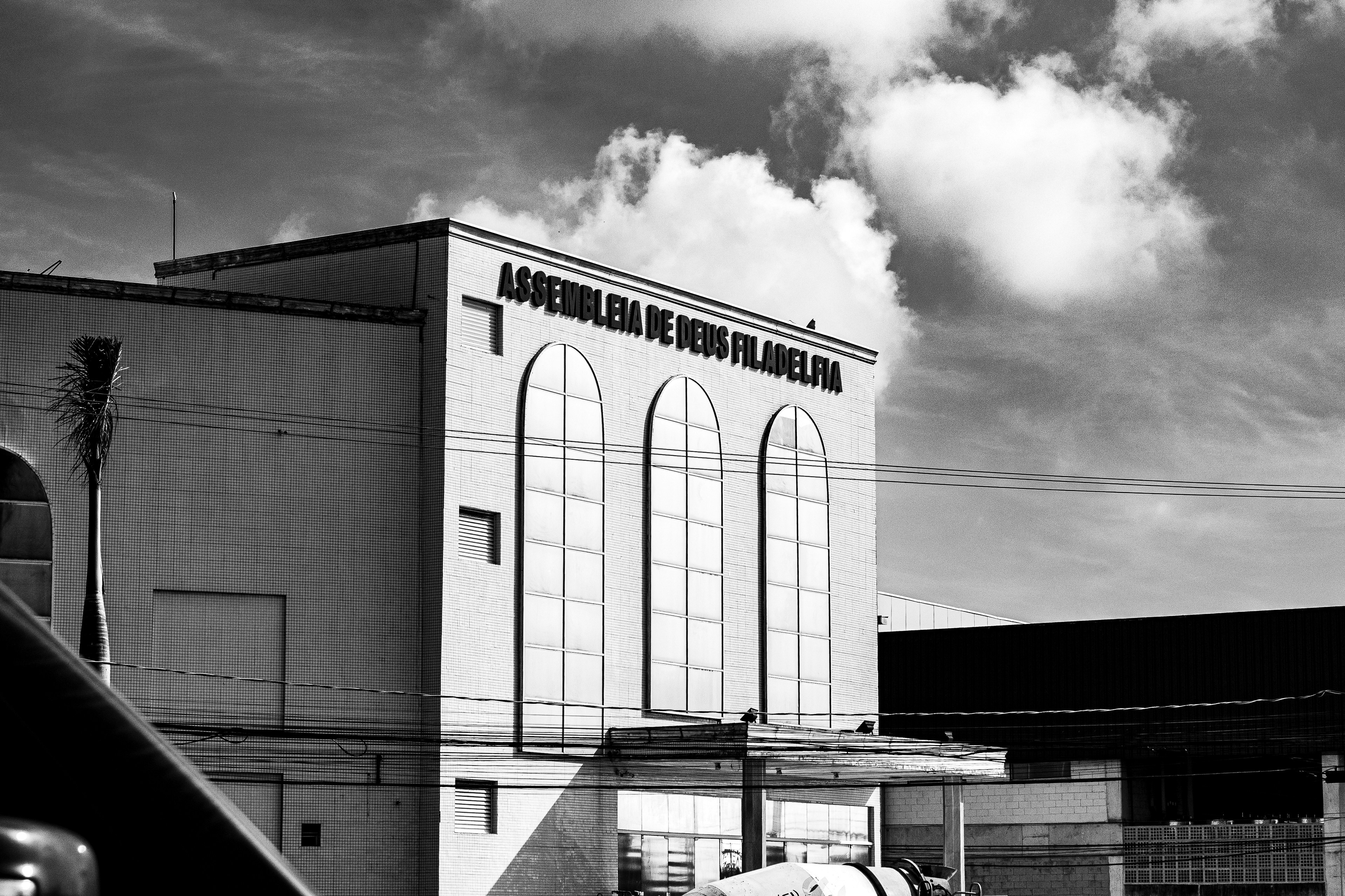 Architectural Facade of a Factory with Arched Windows