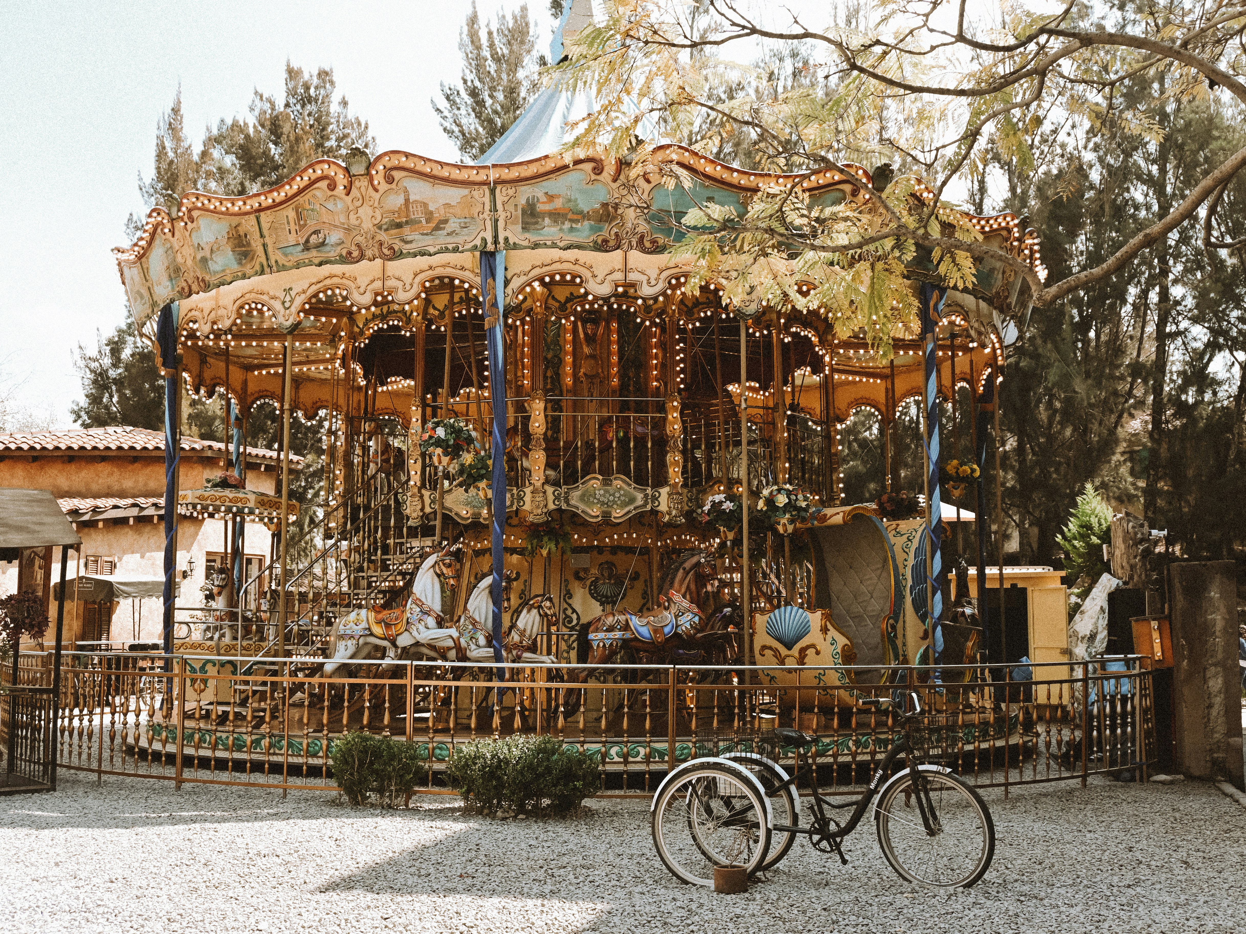 Whimsical Carousel in a Sunlit Courtyard