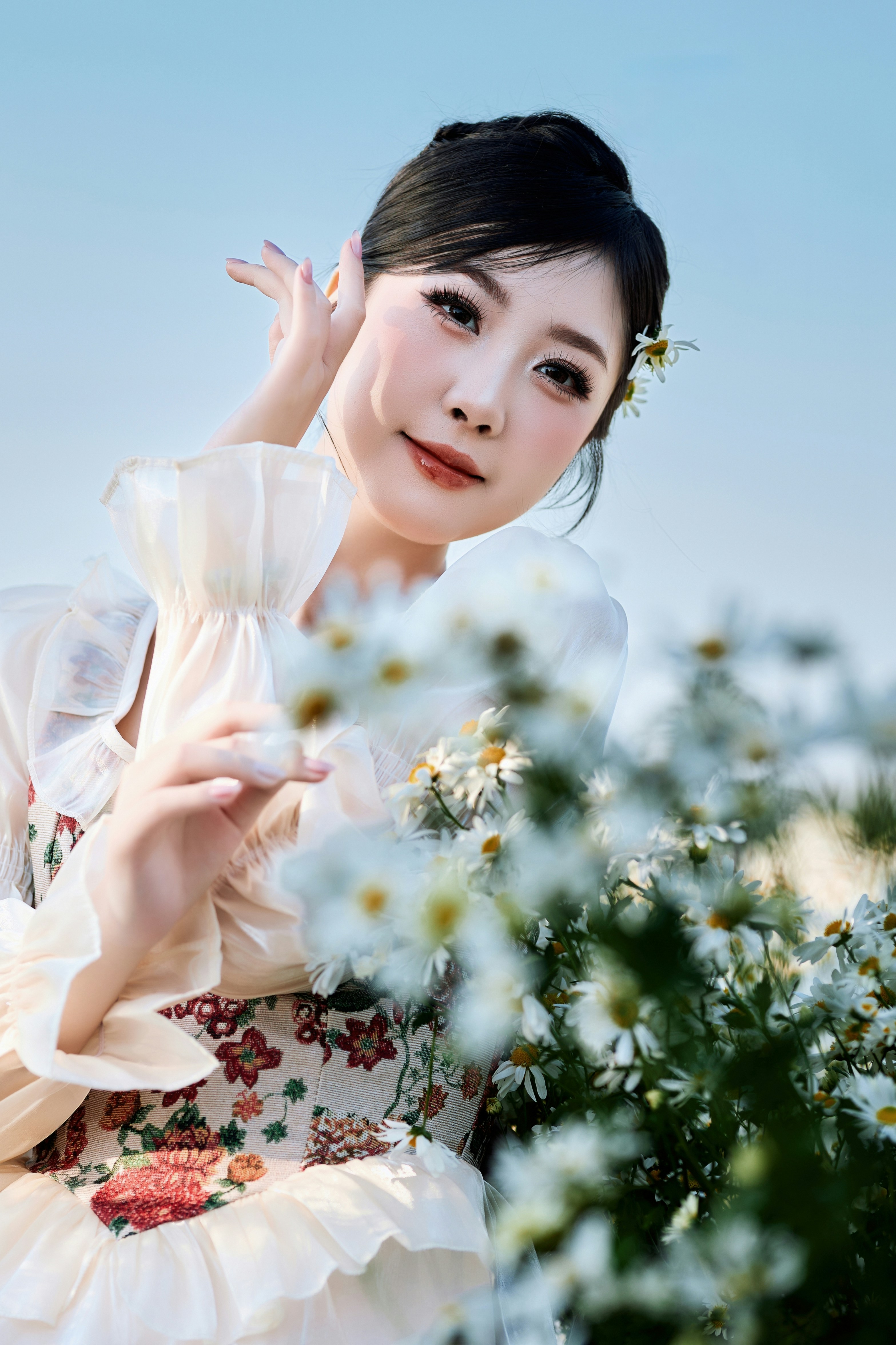 Daisy-kissed Portrait in a Sunlit Field