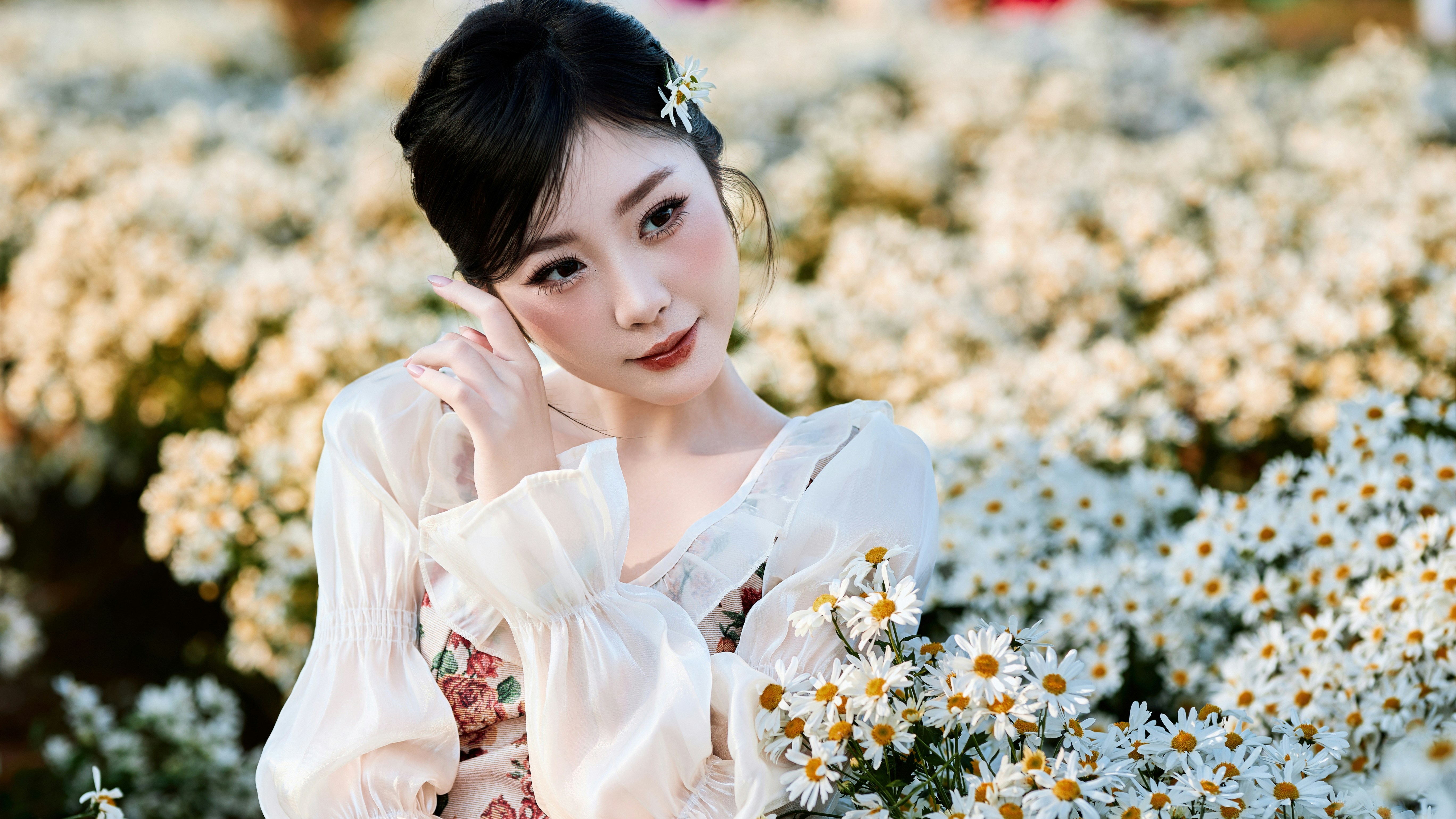 Whispering daisies: a porcelain portrait in soft daylight