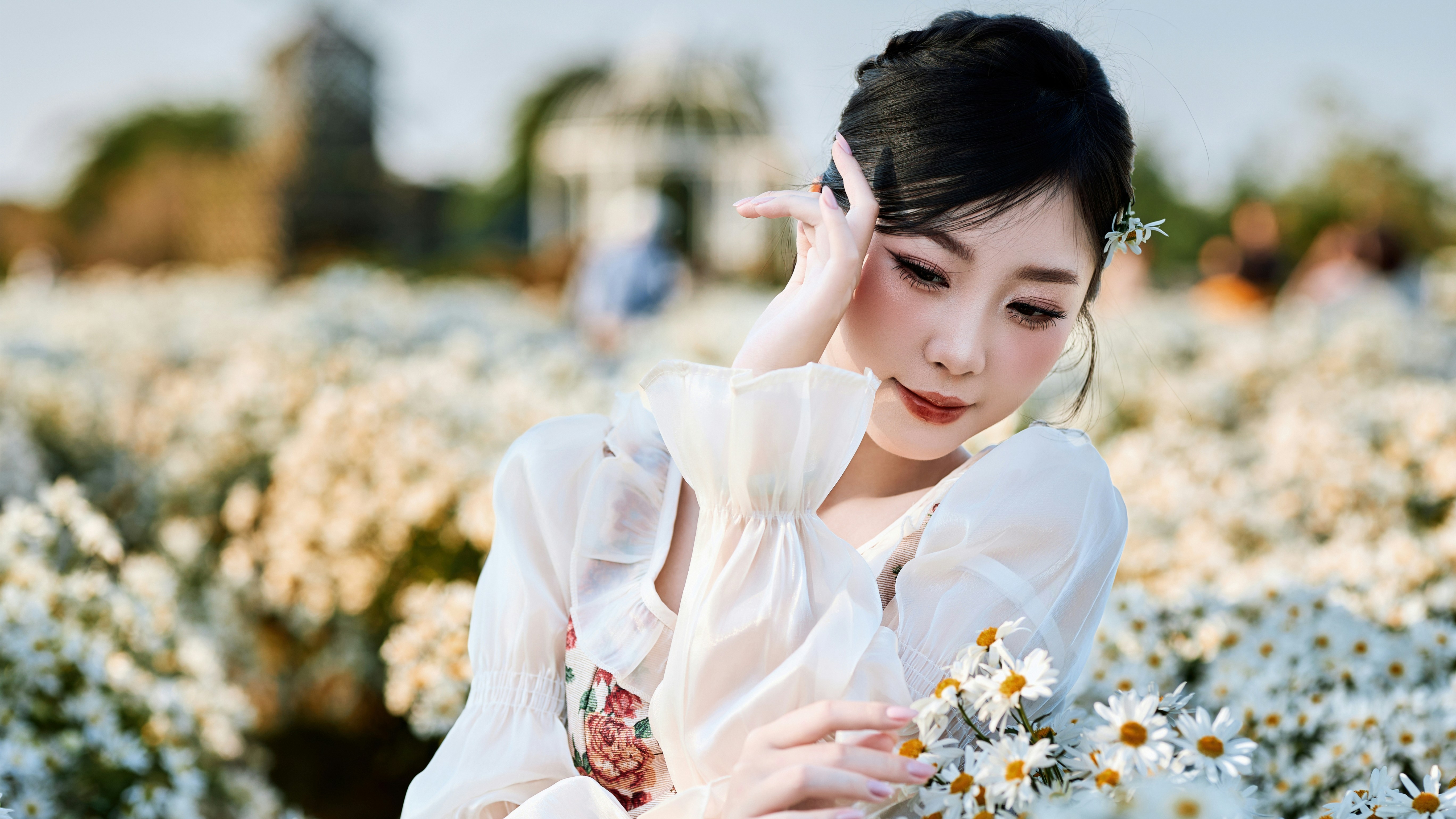 Daisy Garden Reverie: A Quiet Portrait in Soft Light