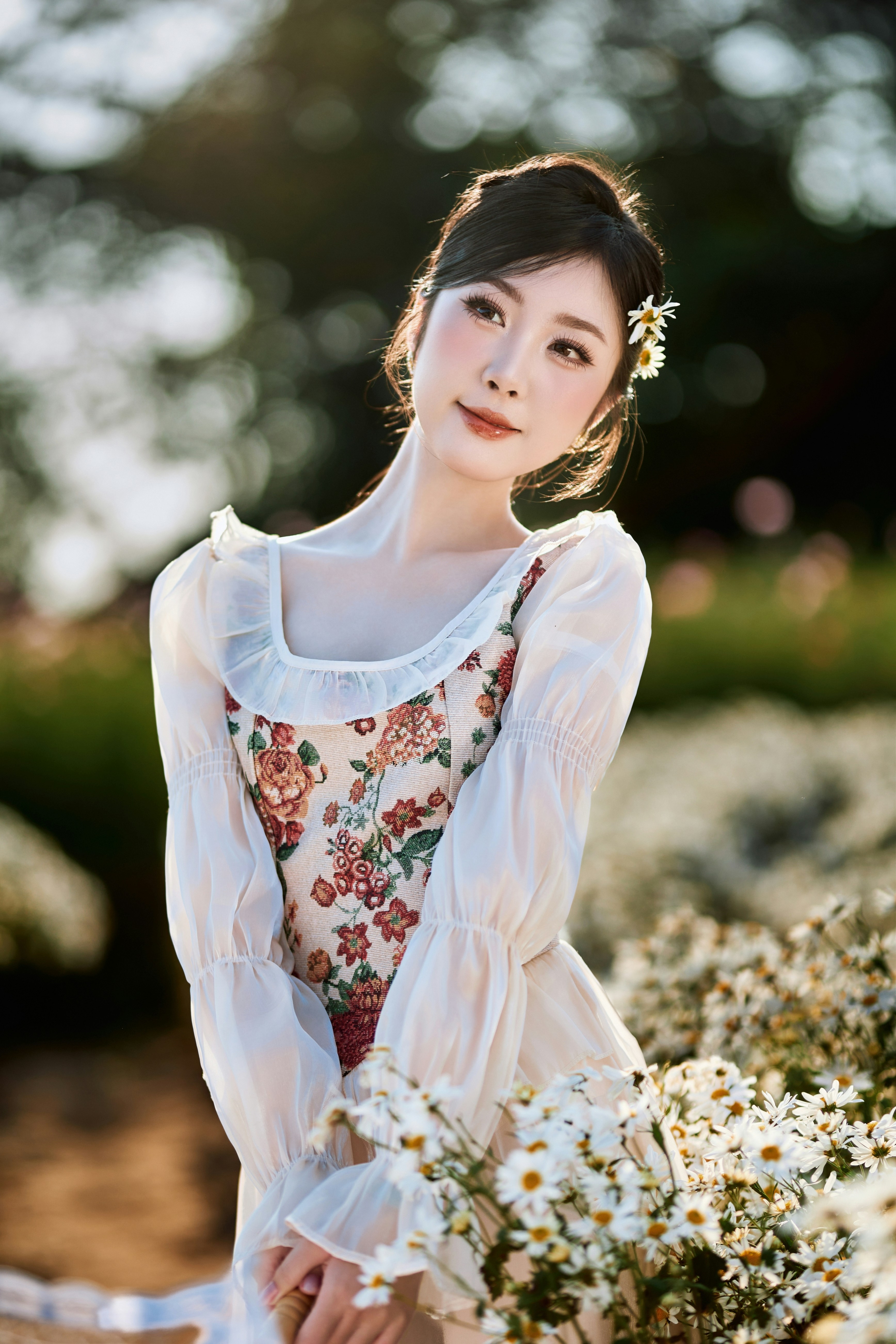 Portrait in Bloom: a Soft-Shouldered Moment in White Lace