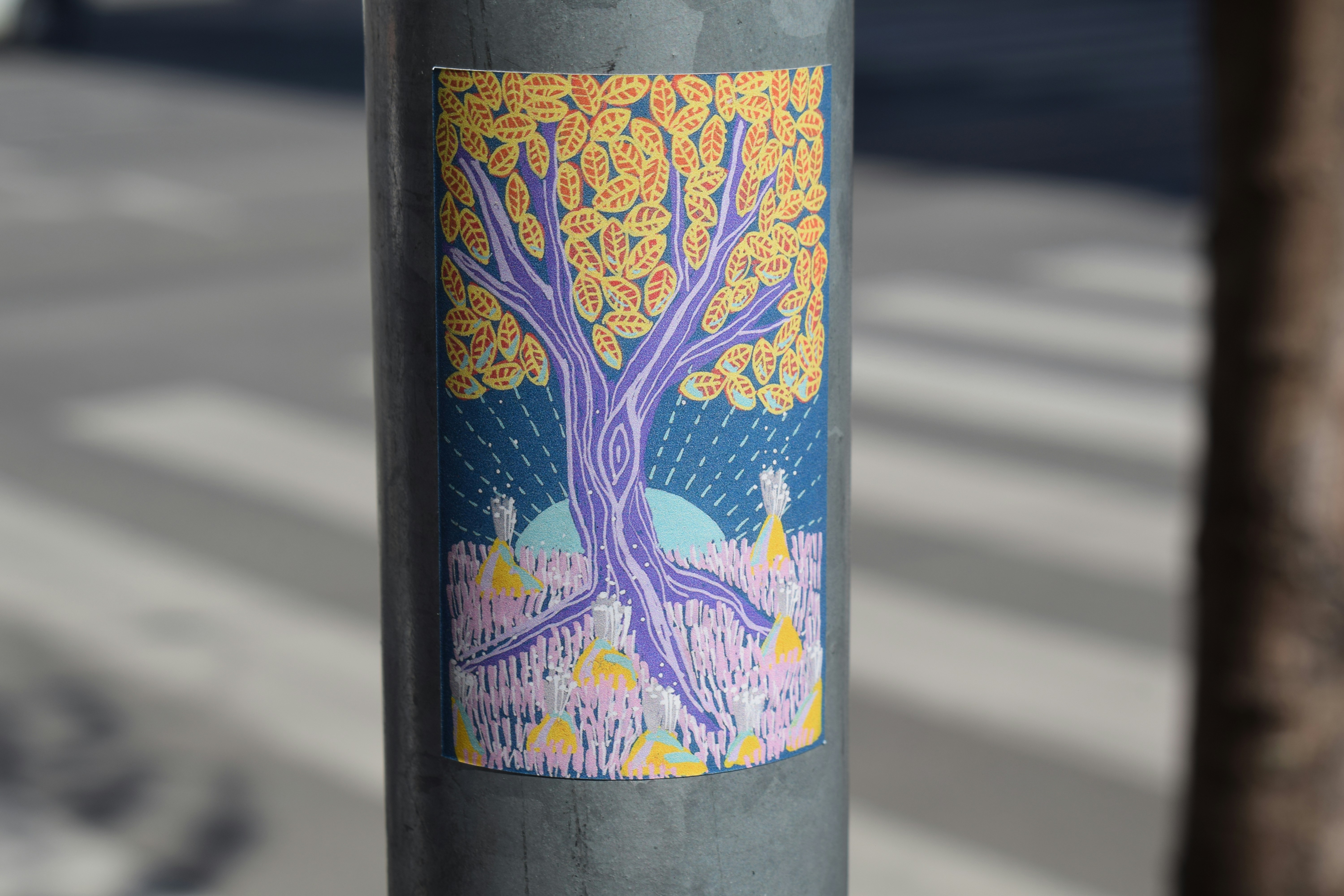 Colorful Tree Sticker on a Street Pedestal