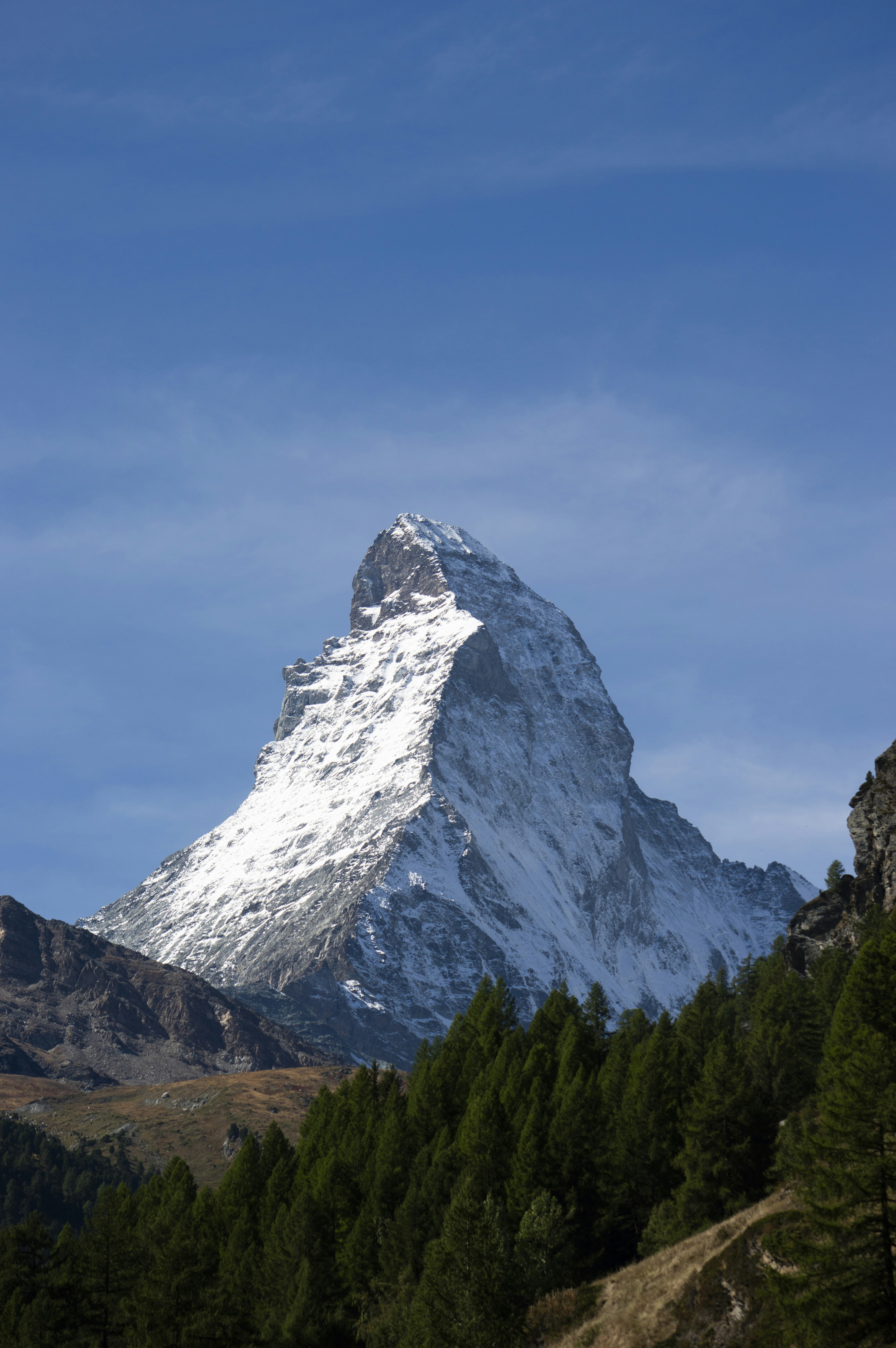 A Snow-Coured Pinnacle: The Matterhorn--like Peak Reaches Skyward