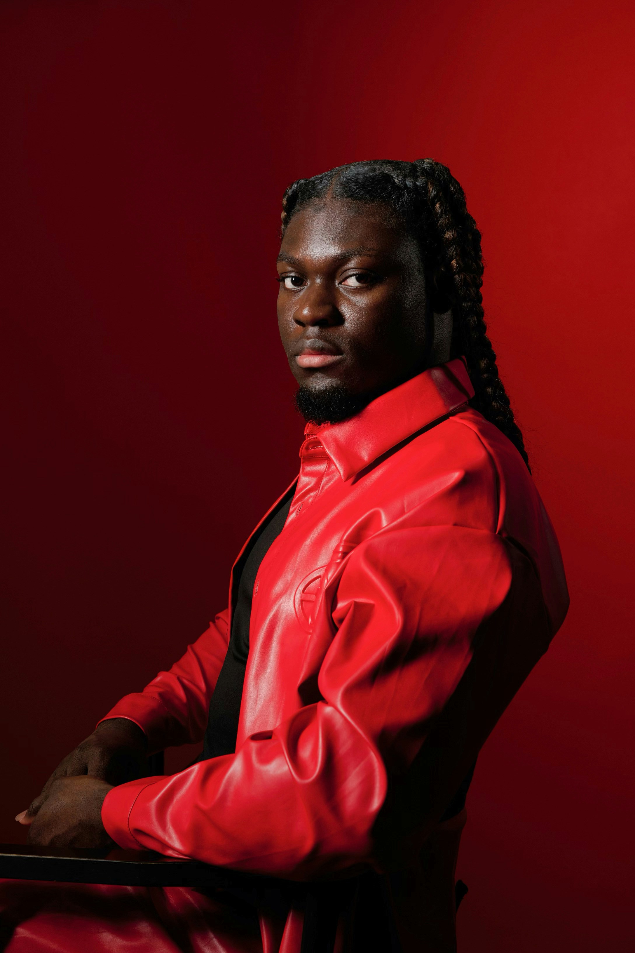 Crimson Silk: Portrait in Red Studio Light