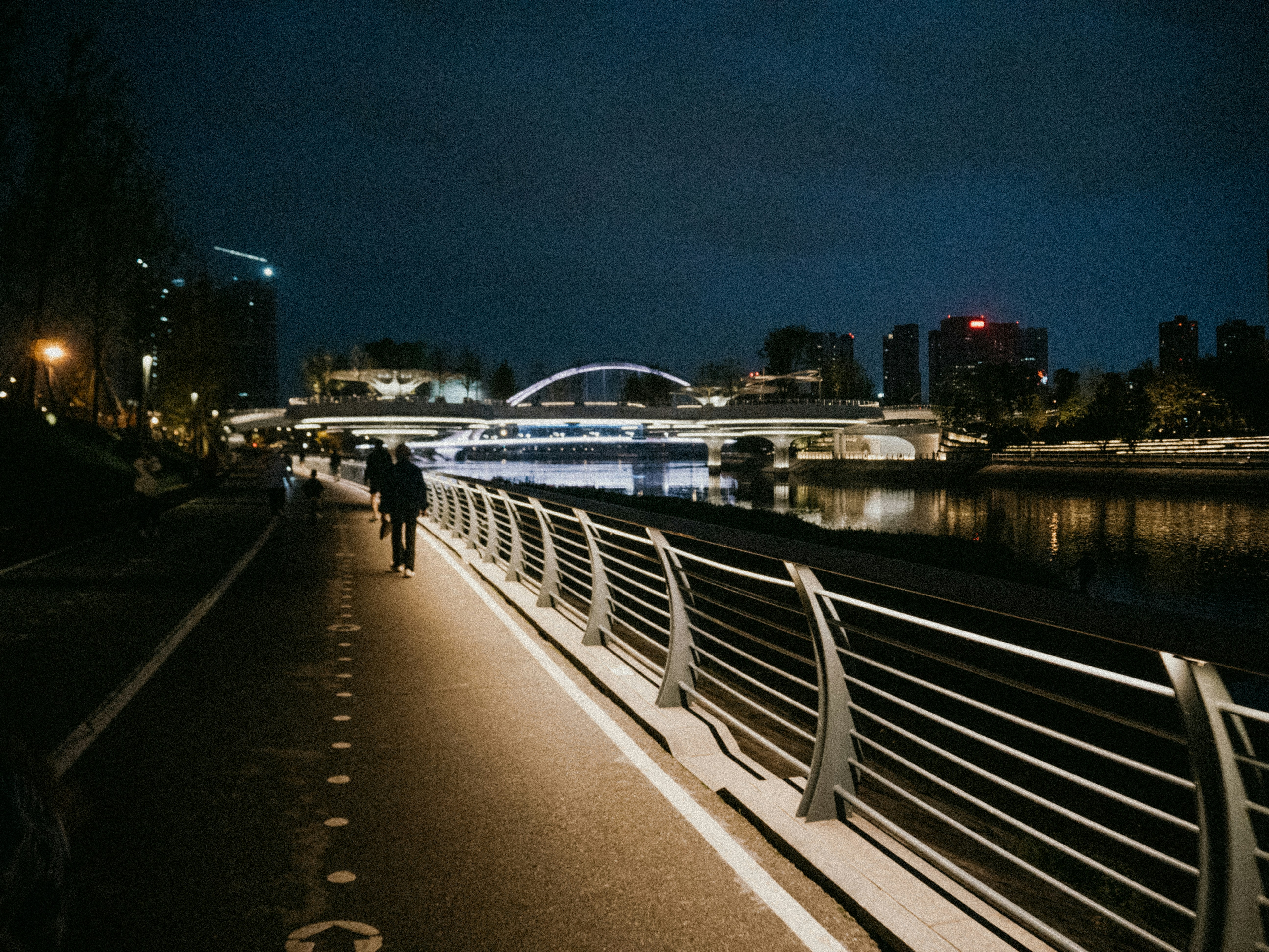 Night Pedestrian Arc: A Quiet Walk Along the Riverside Promenade