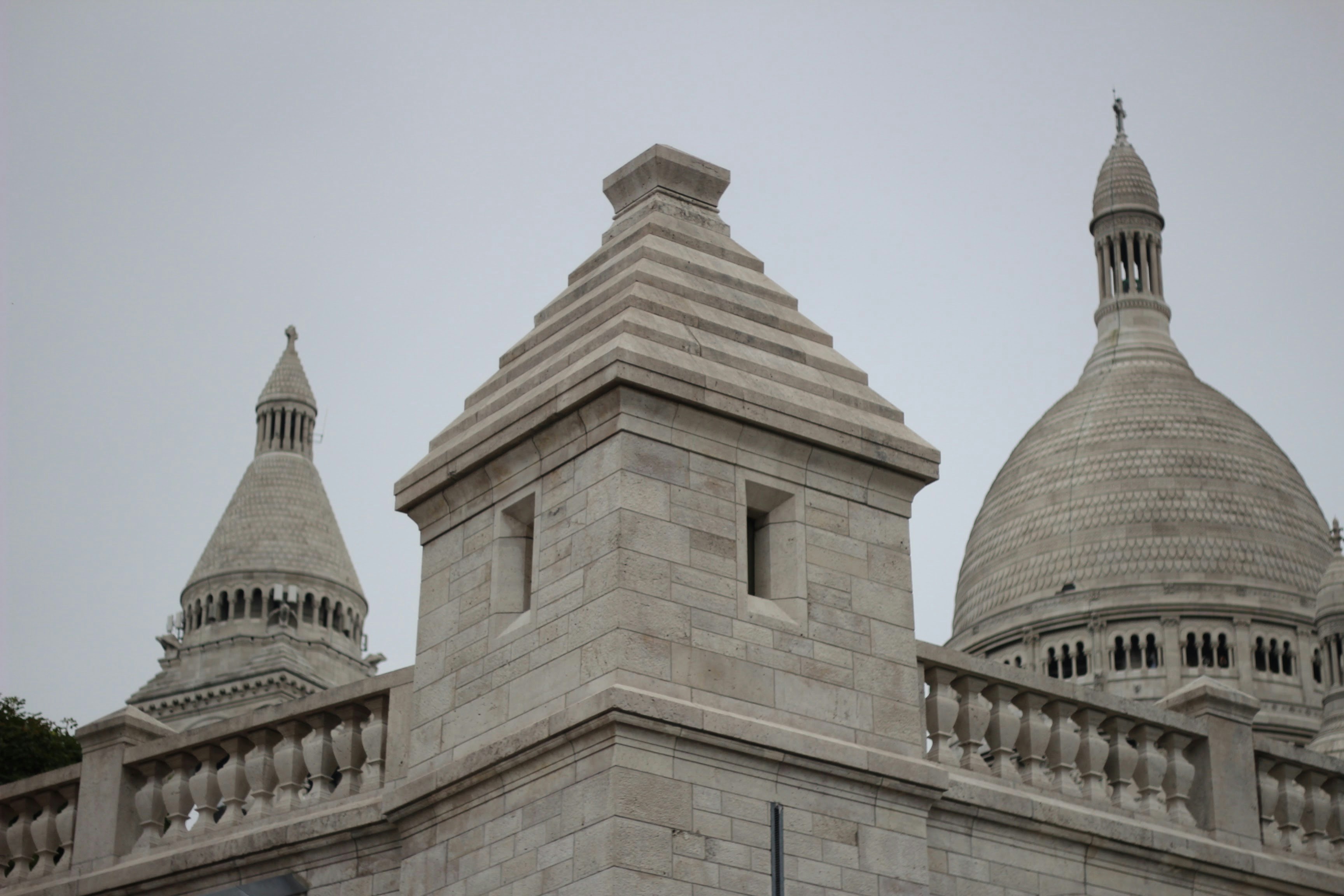 Stone Parapet and Domed Towers above a Renaissance-Style Facade