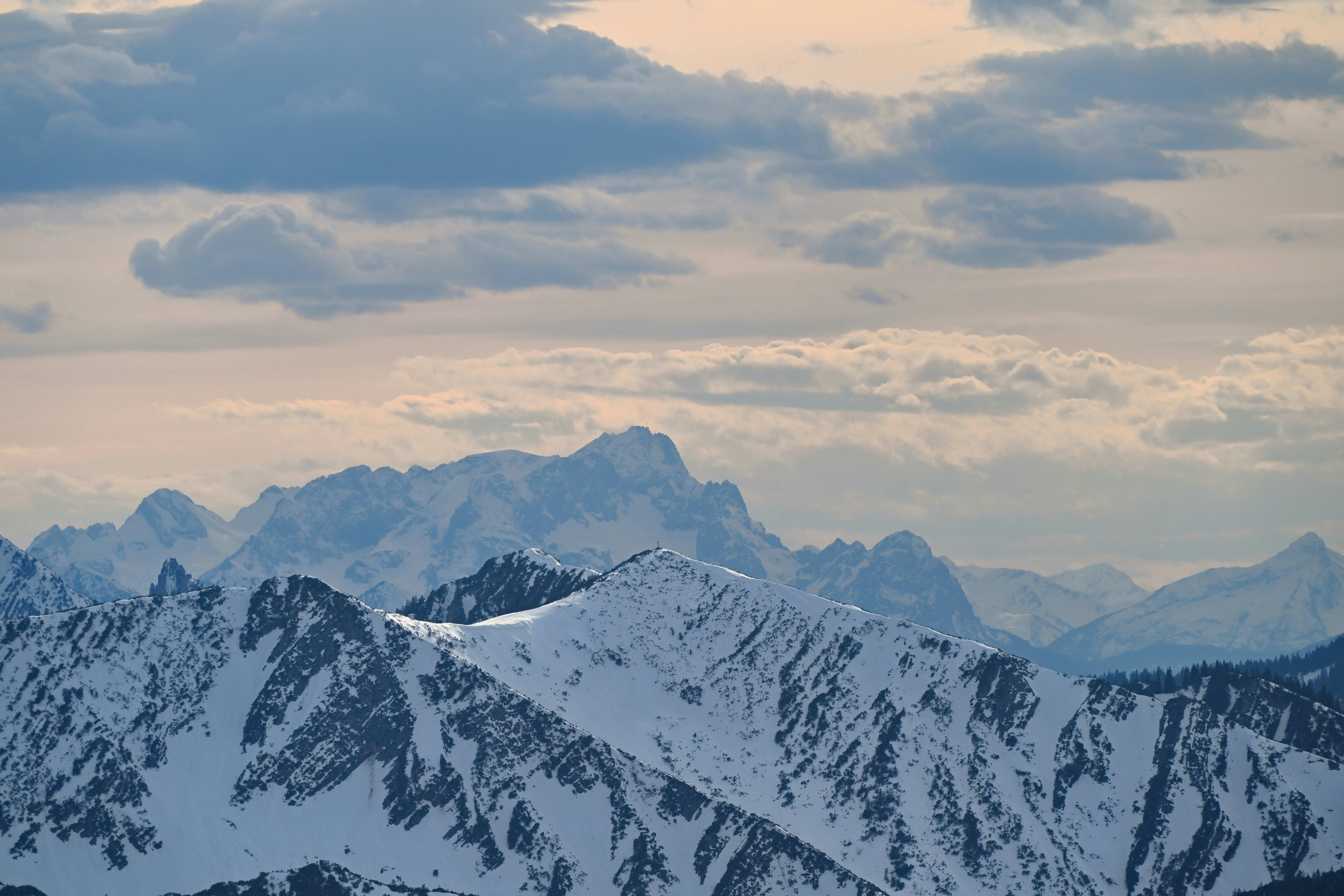 Snowbound Crest: A Quiet Convergence of Peaks at Dusk