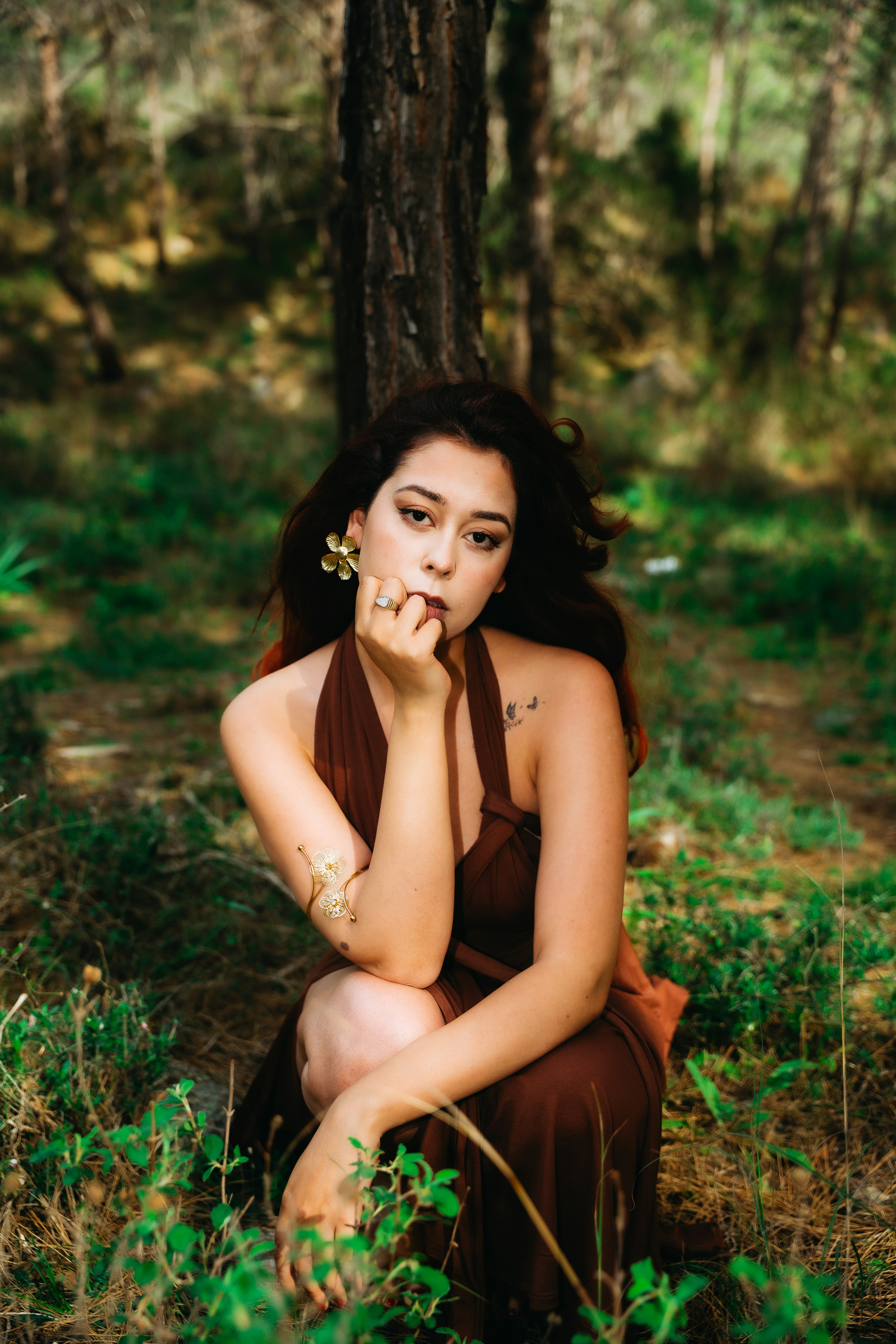 Forest Muse in a Chestnut Dress