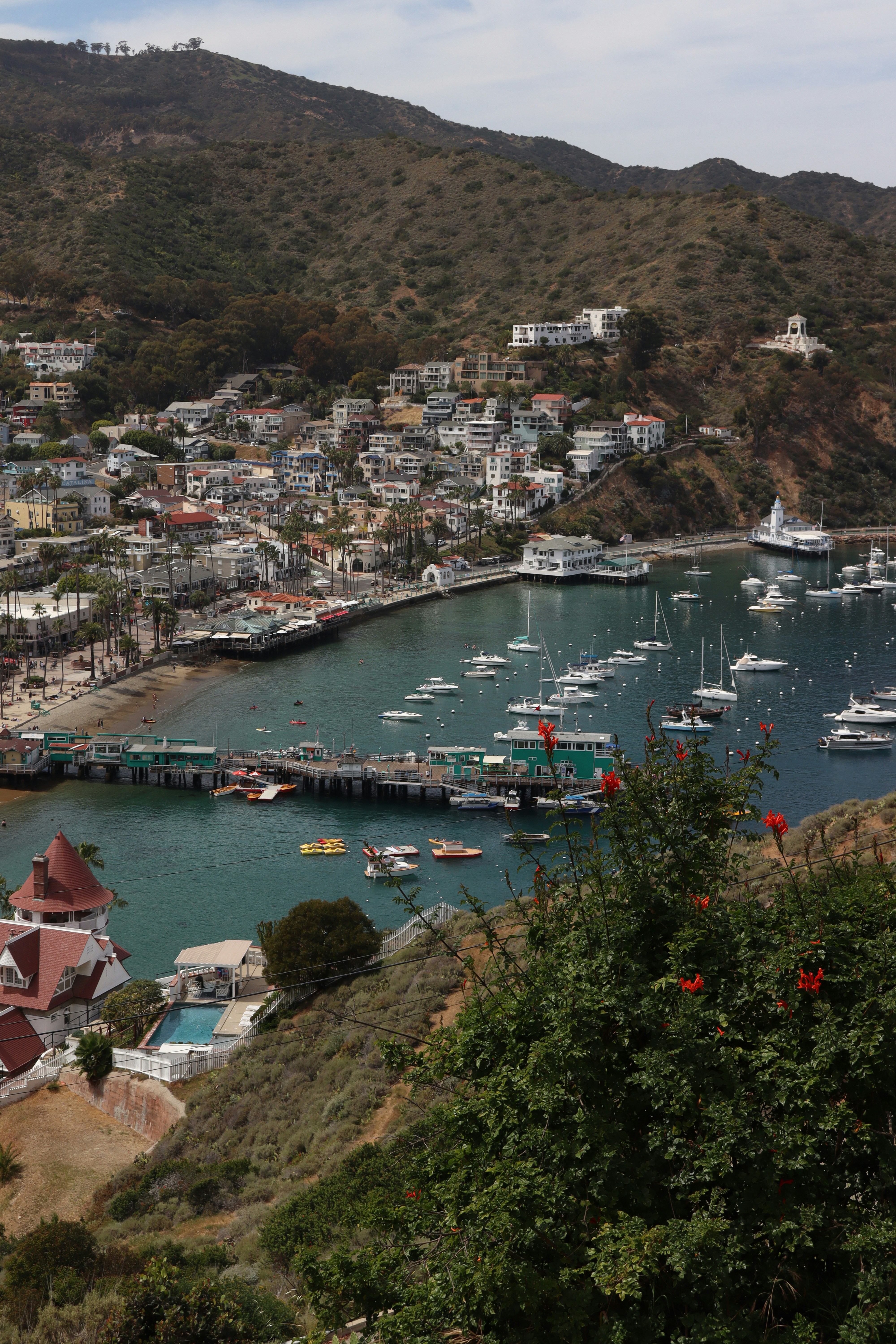 Harbor Village Cascade: Boats, Buildings, and Hillside Coastline