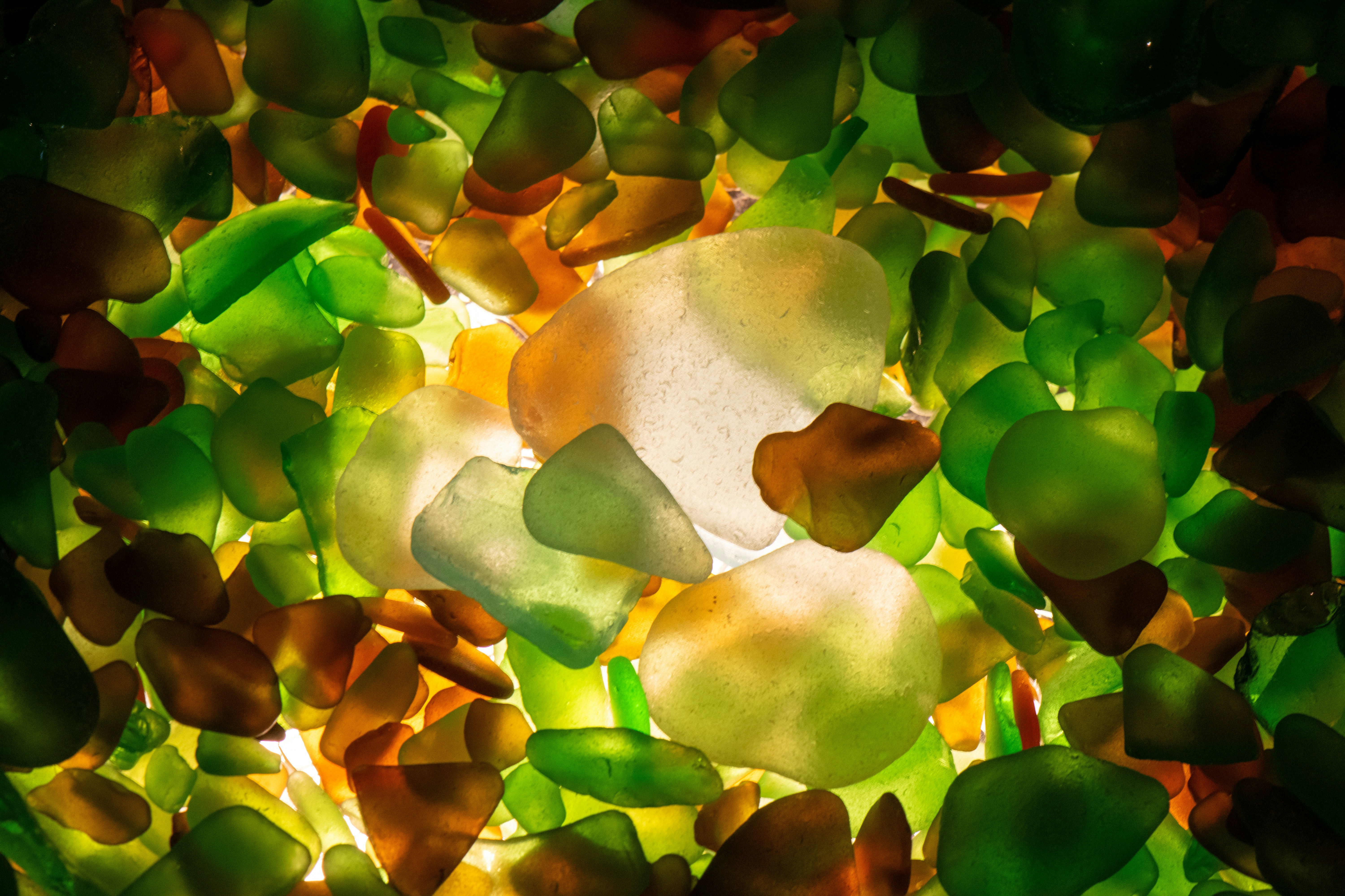 Vibrant Pebble Mosaic Illuminated from Within