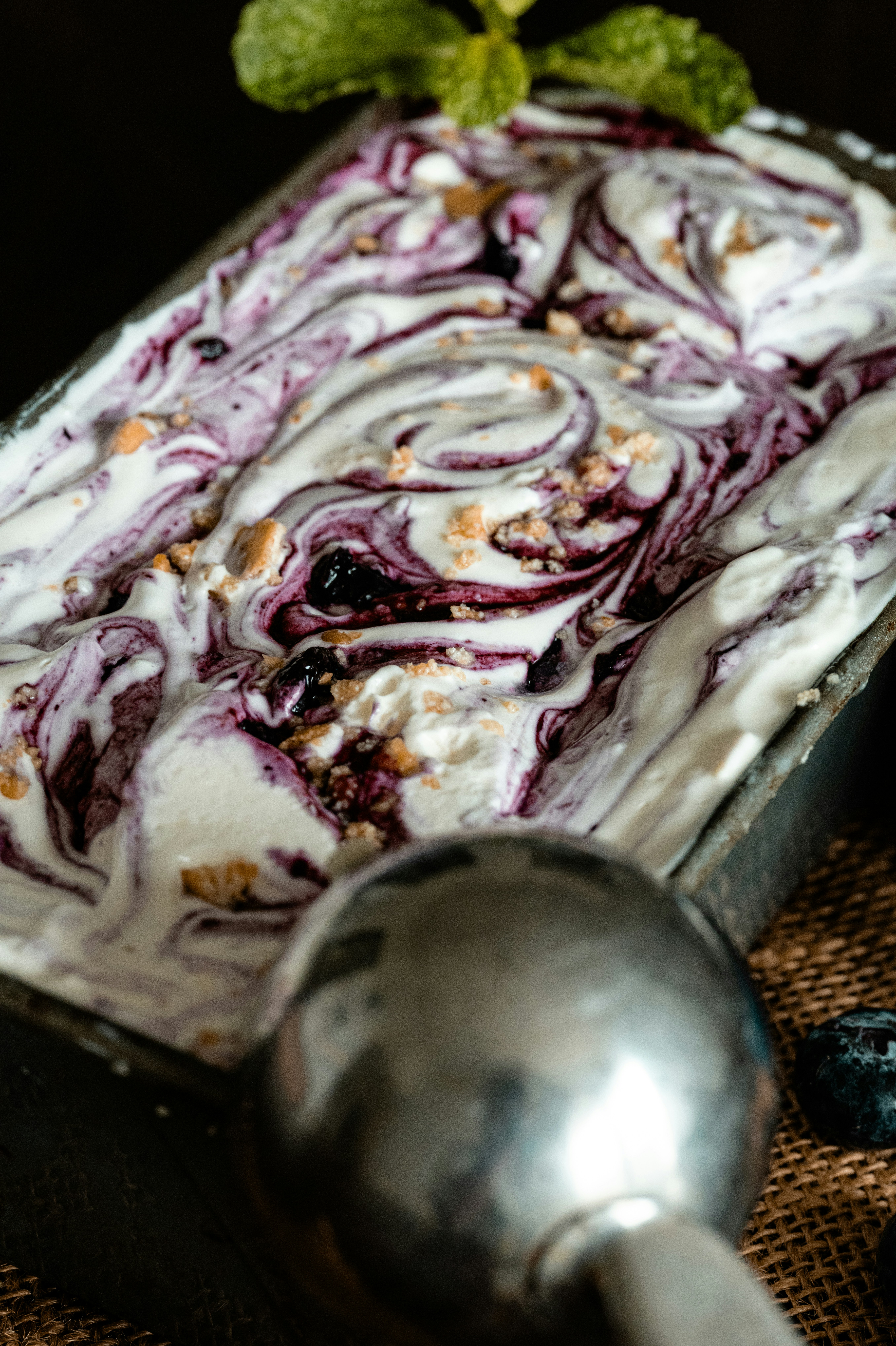 Swirled Blueberry Yogurt Cake in a Rustic Pan