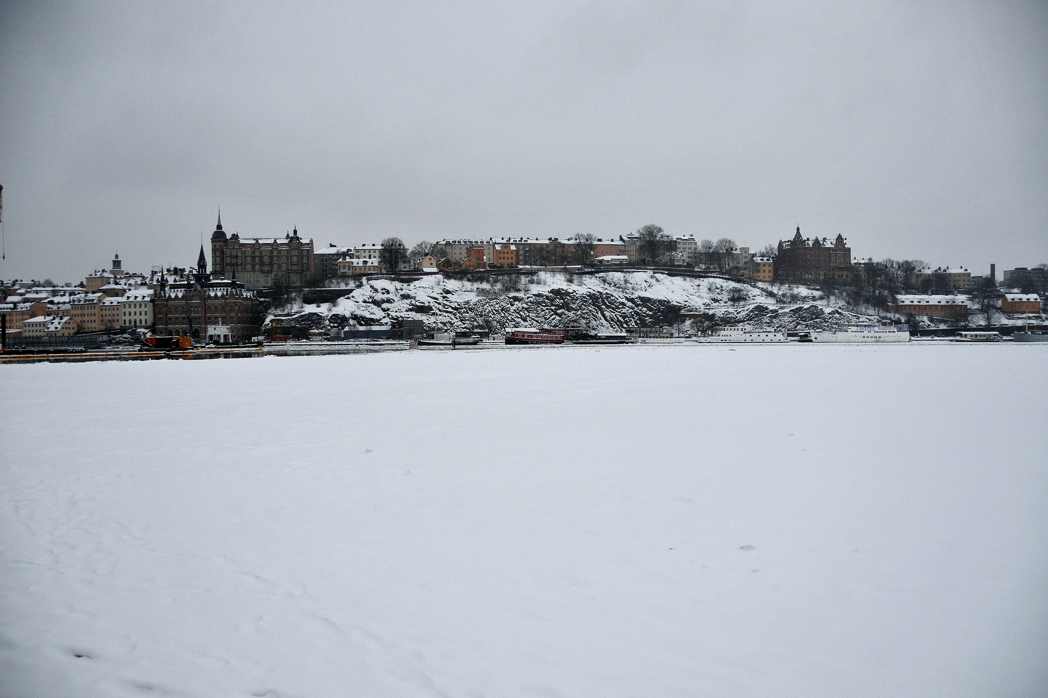 Snowbound Fortifications: A Winter shoreline of a Historic Town