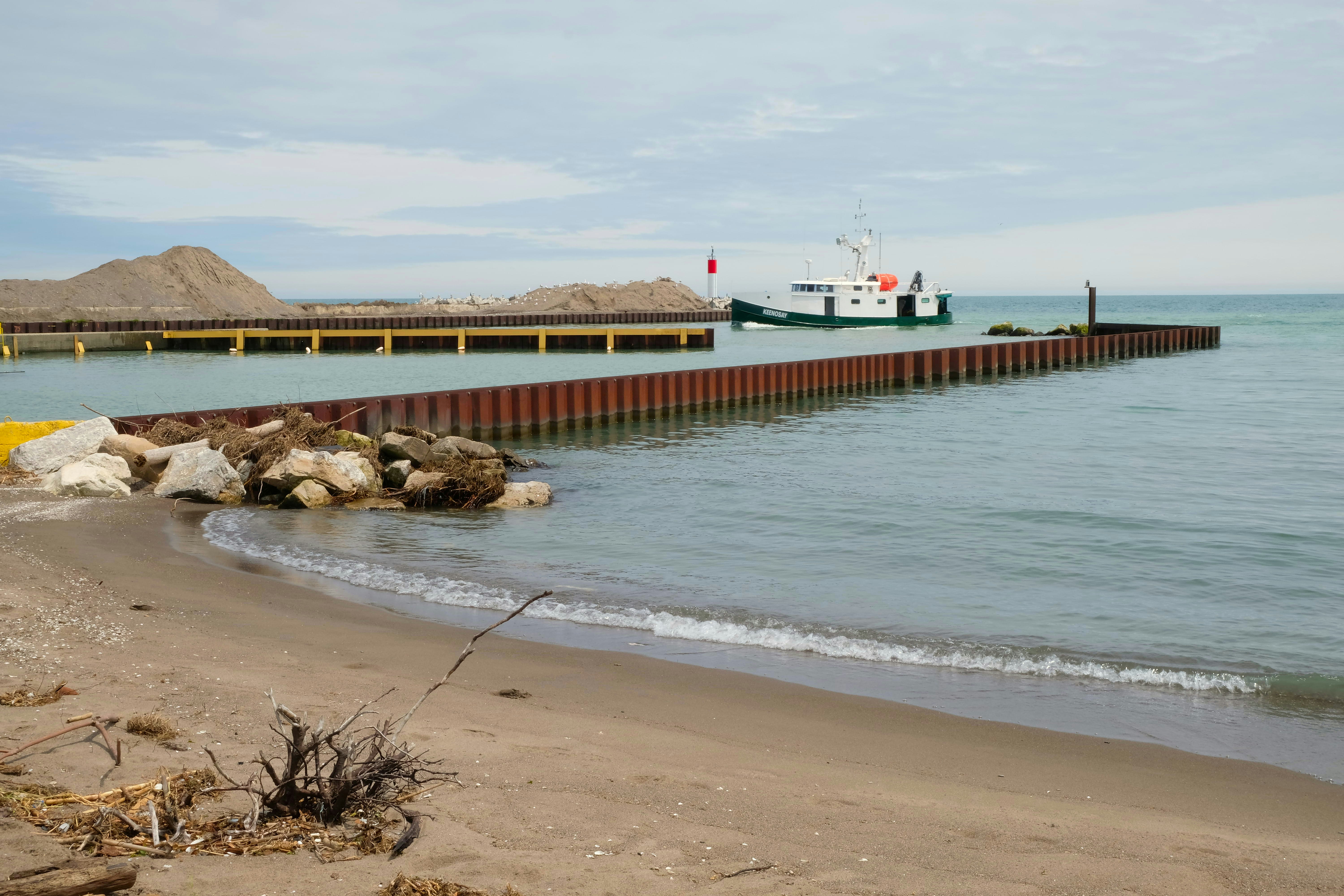 Seaside Pier and Vessel at Exact Dawn-Tide