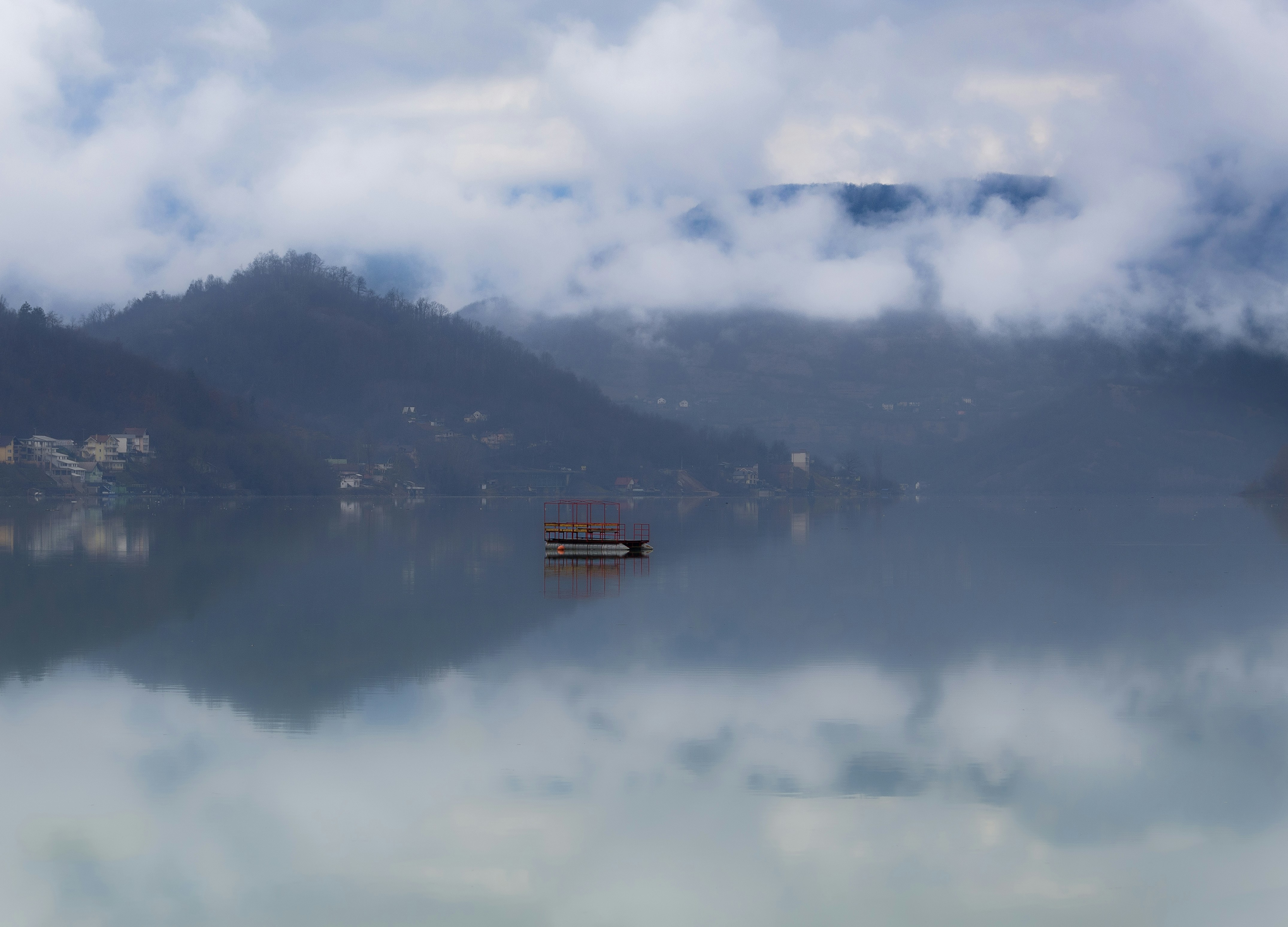 Misty Lake Atop Quiet Hills