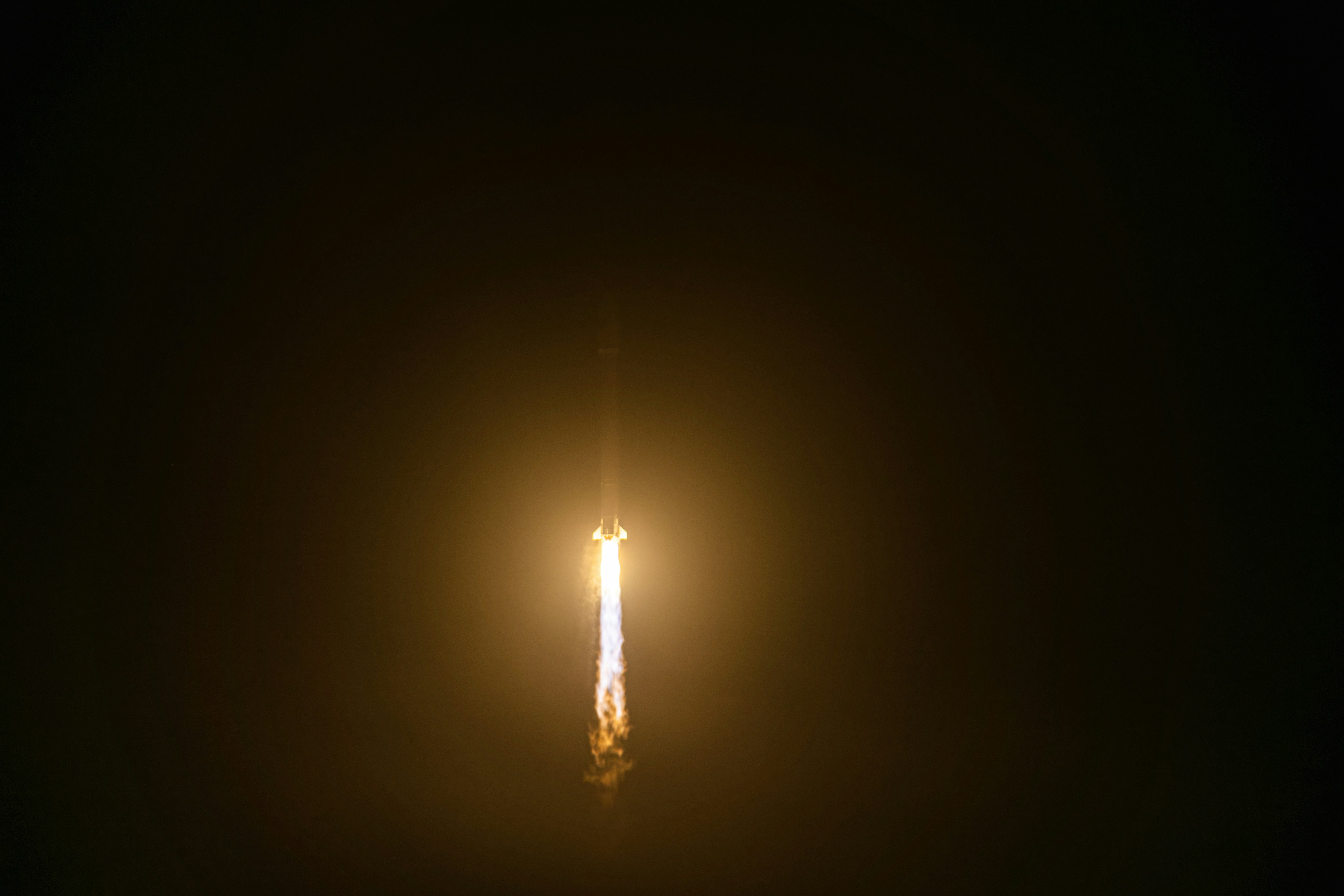 Midnight Descent: A Single Rocket Ascends Through Quiet Darkness