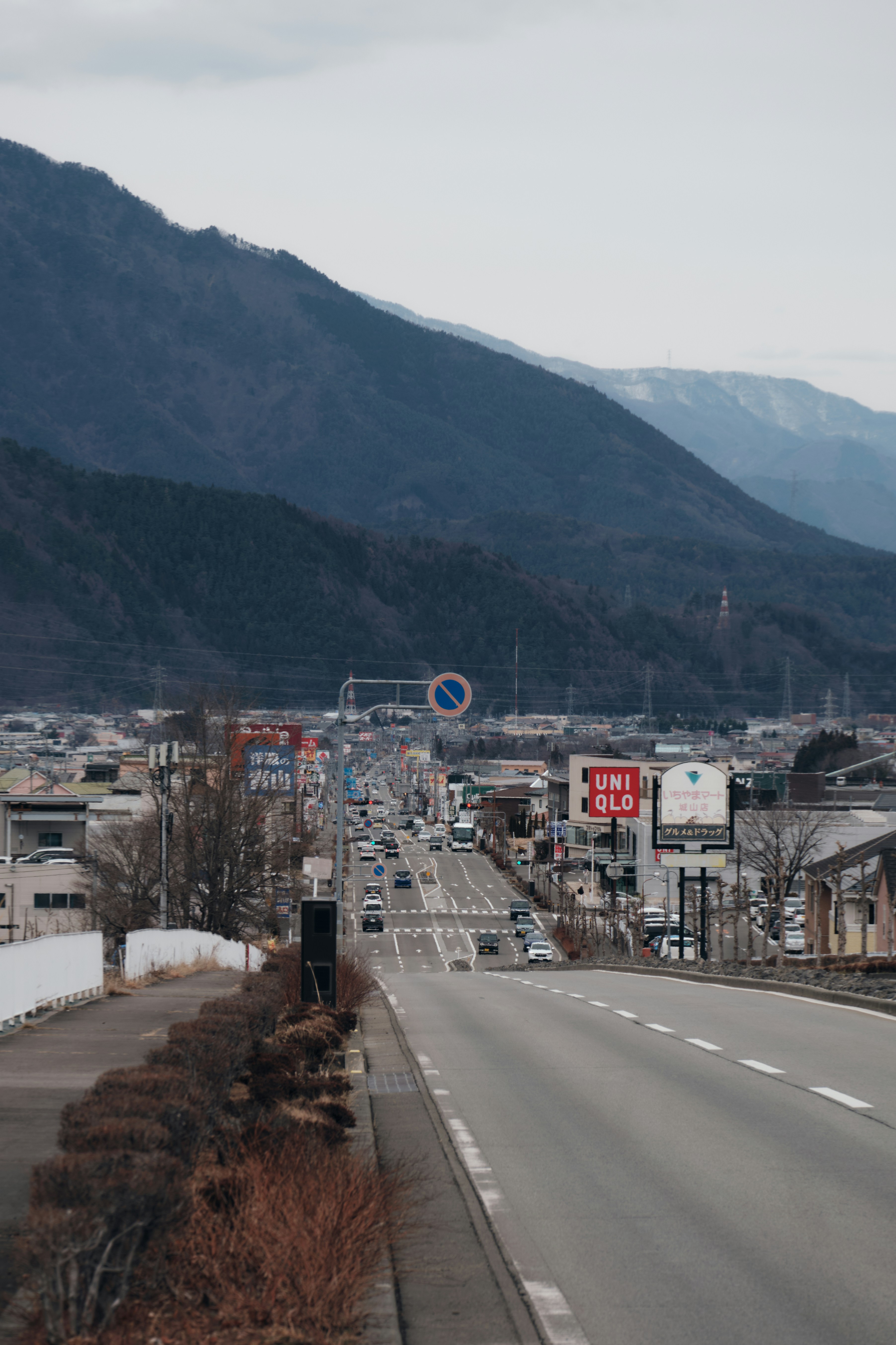 Urban Spine: A Mountain-Backed Boulevard Winds Through a Quiet Town