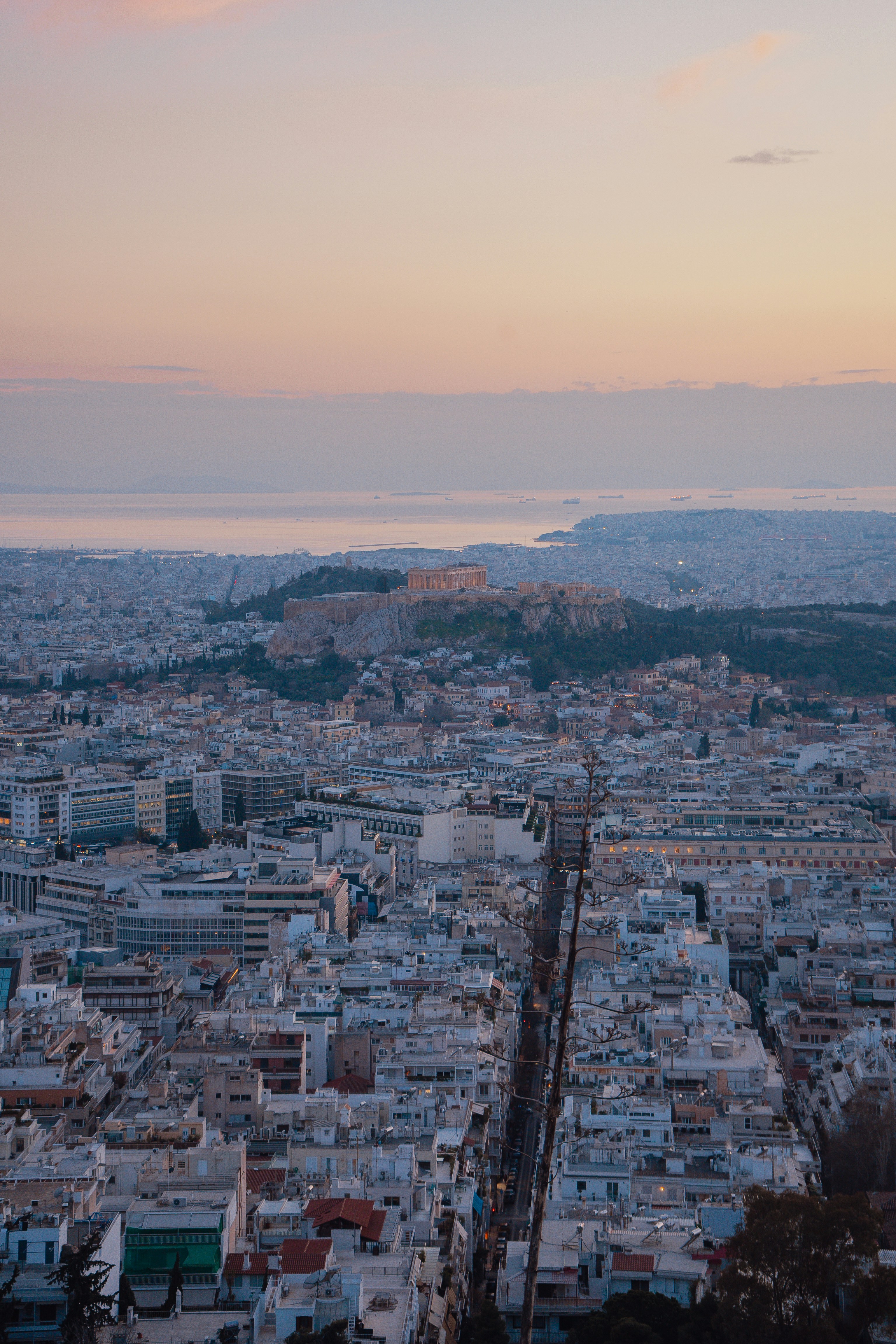 Athens at Dusk: Aelinic Valley Breathing Lights Over the White House-like Acropolis