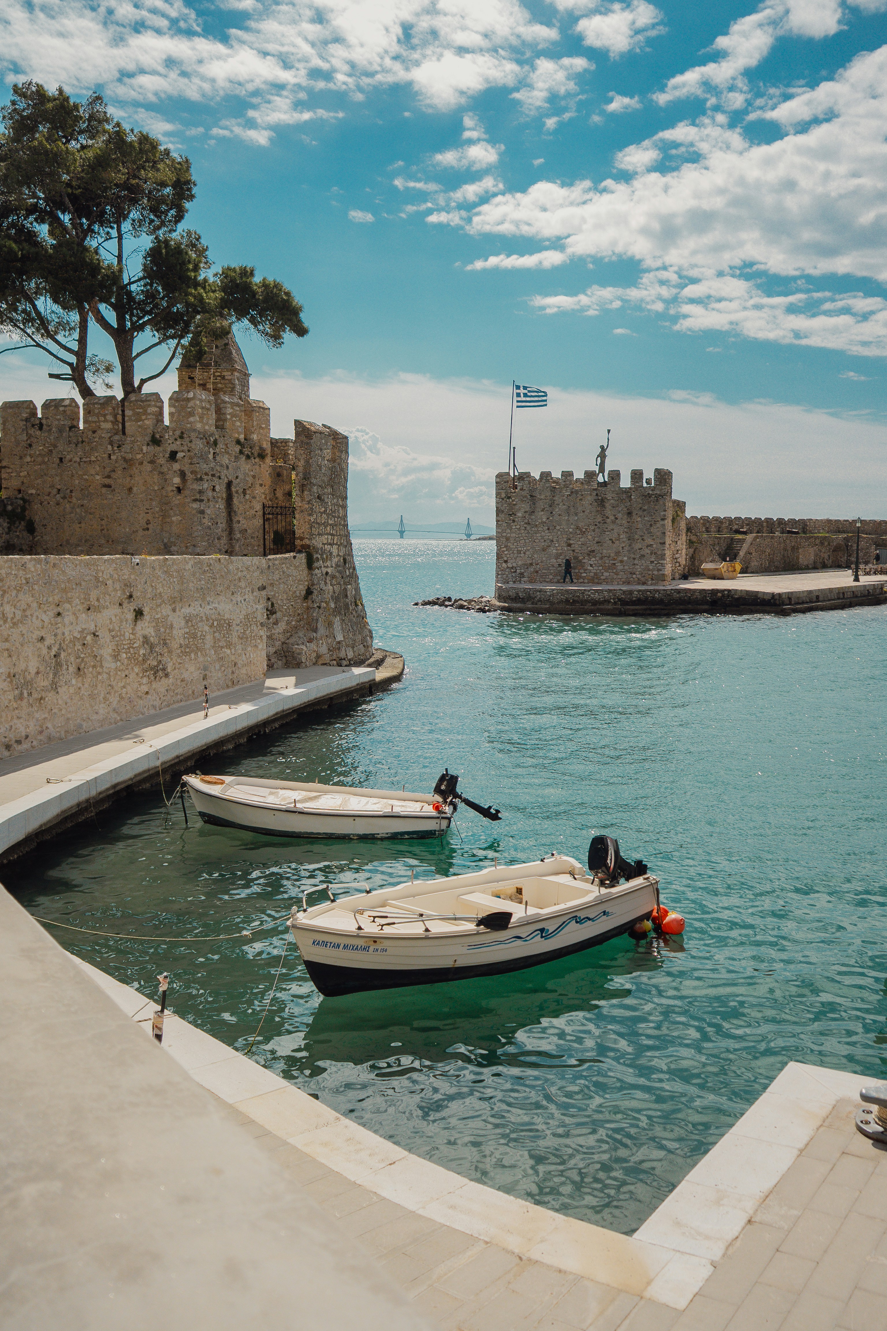 Beacon at the Fortress: Boats at the Calm Aegean