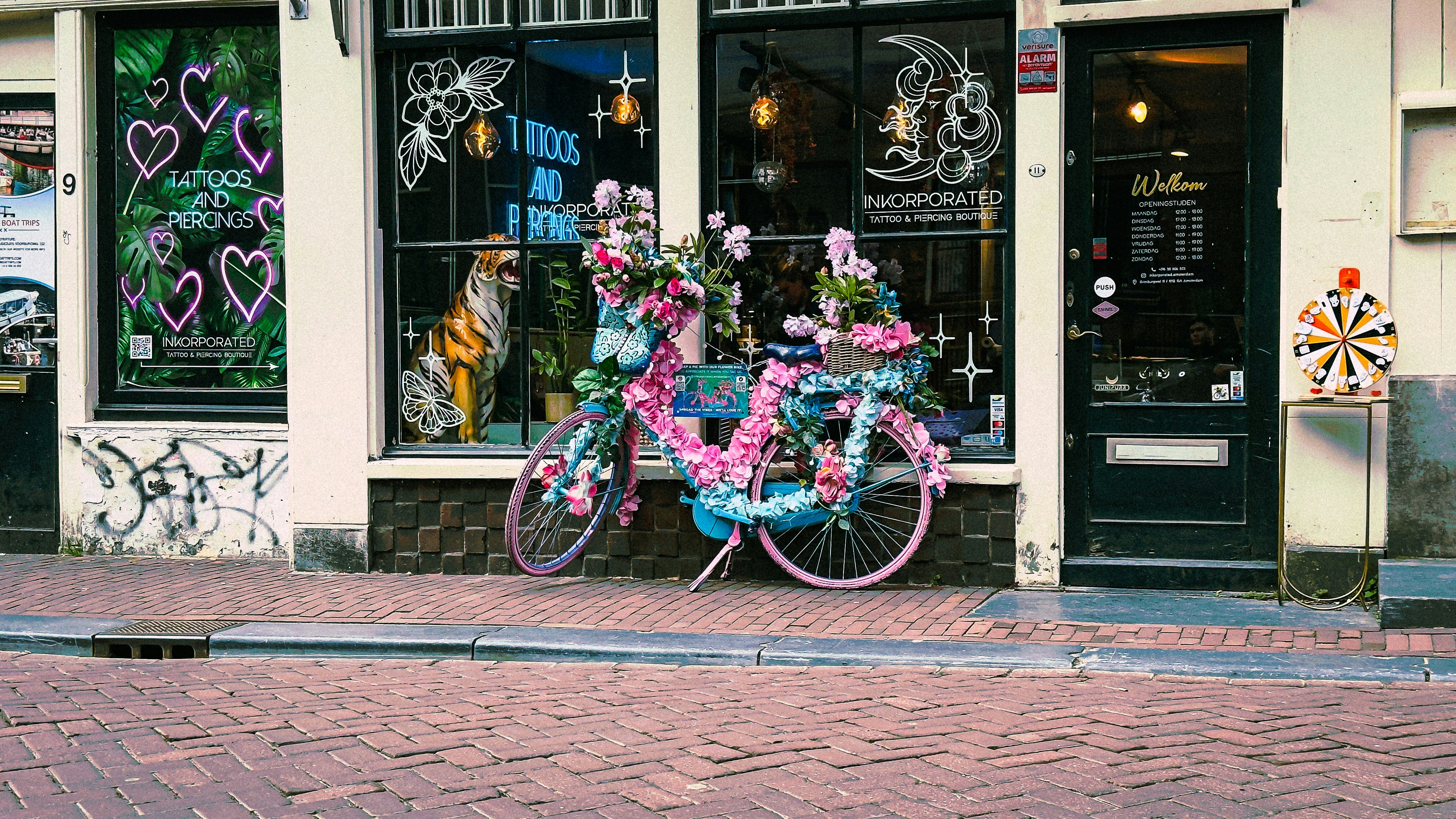 Pastel Flowered Bicycle Front Window