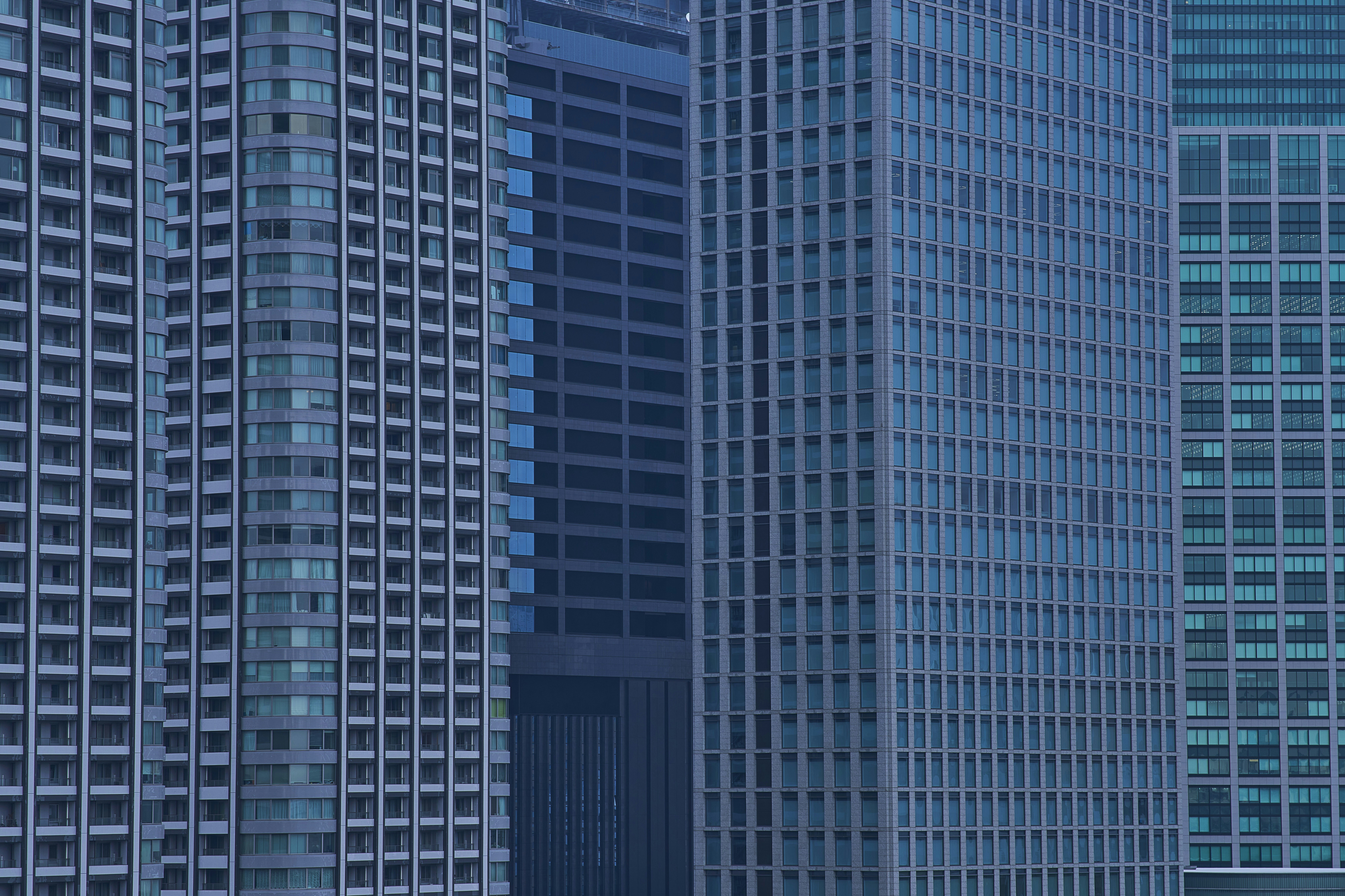 Urban Facade Convergence: Twin Skyscrapers in Quiet Clarity