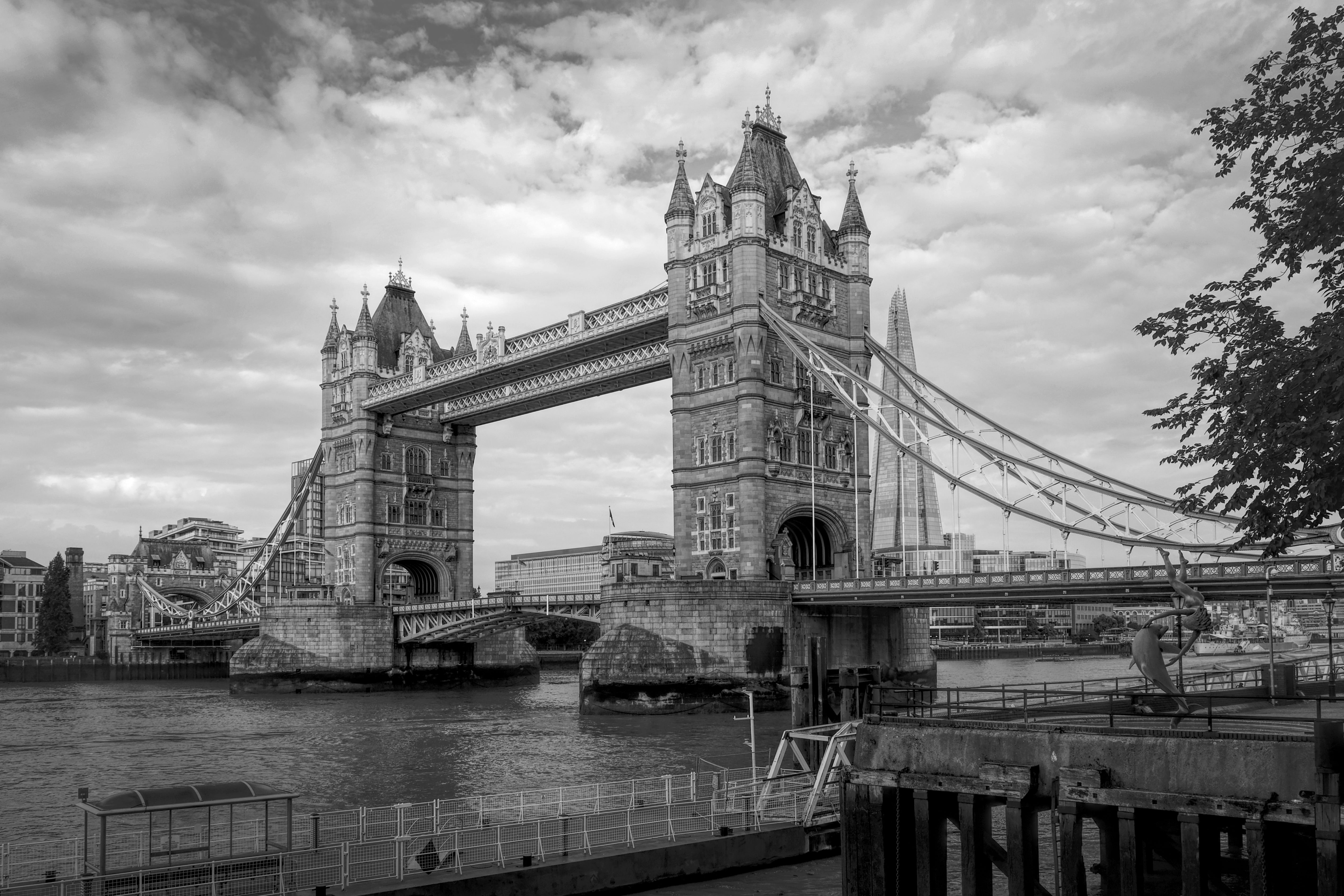 Towering Grace Across the Thames: Tower Bridge in Monochrome