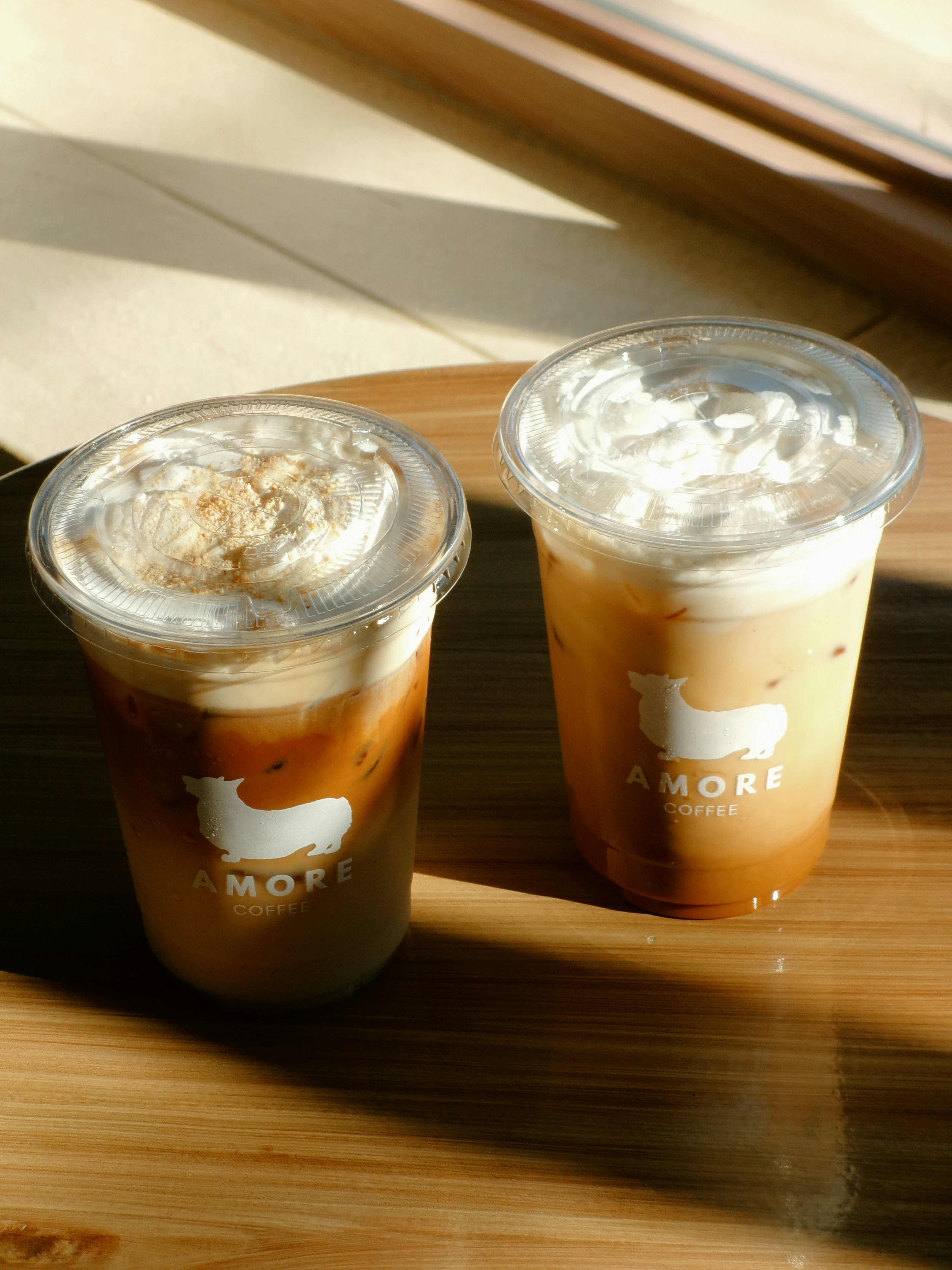 Twin Iced Lattes in Warm Sunlight