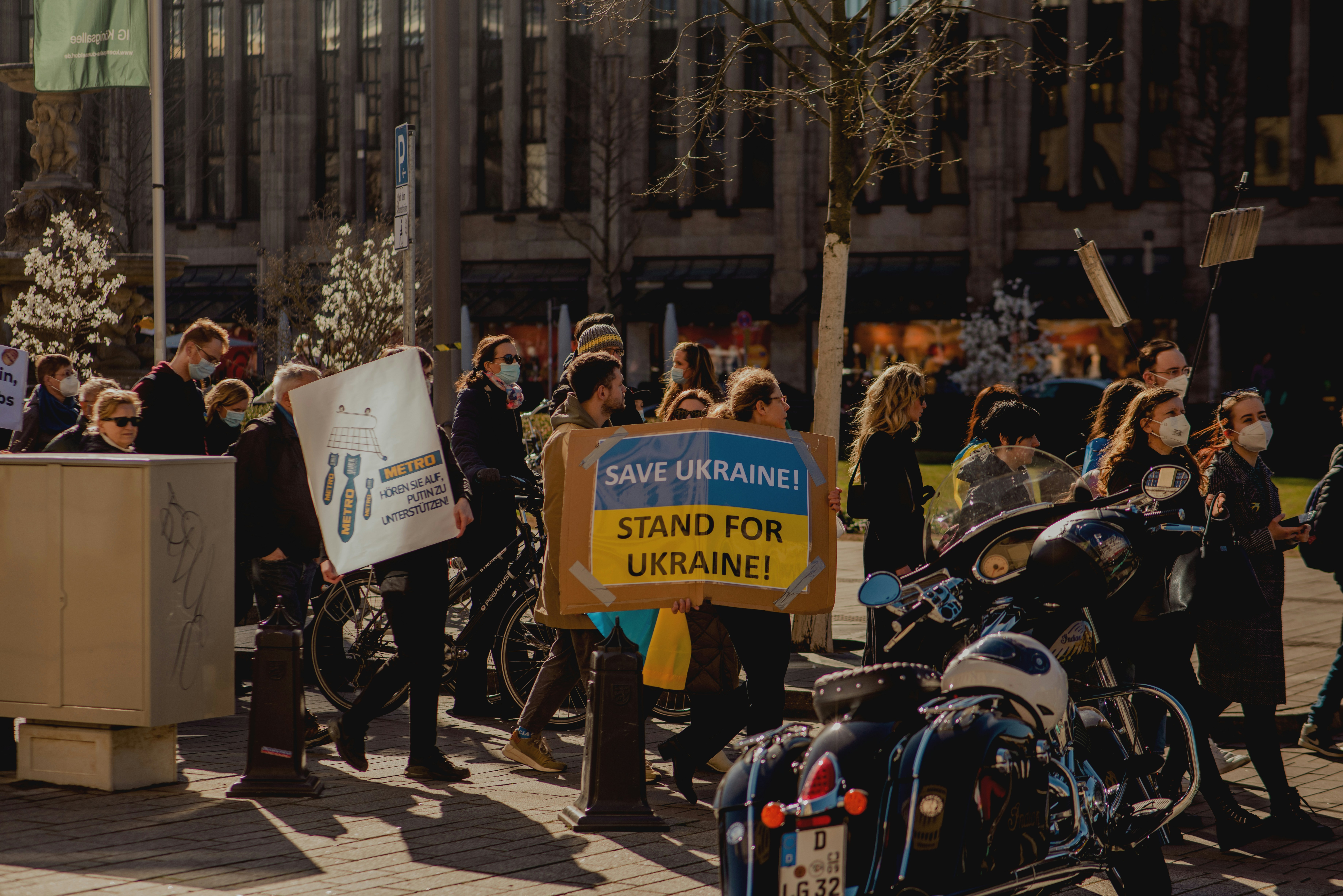 Stand for Ukraine: A City Square Rally Under Winter Light