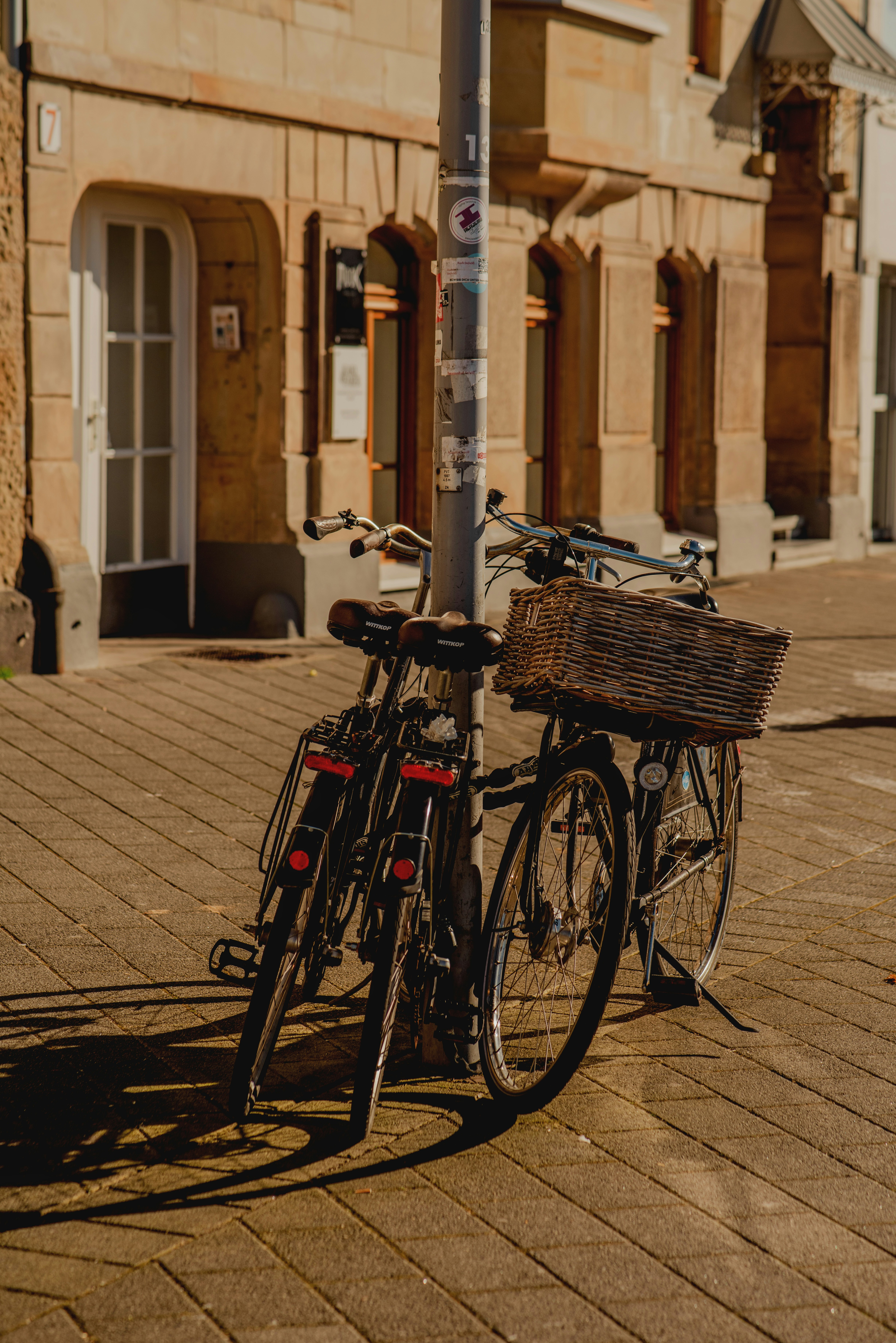 Bicycles at a Sunlit Street Corner
