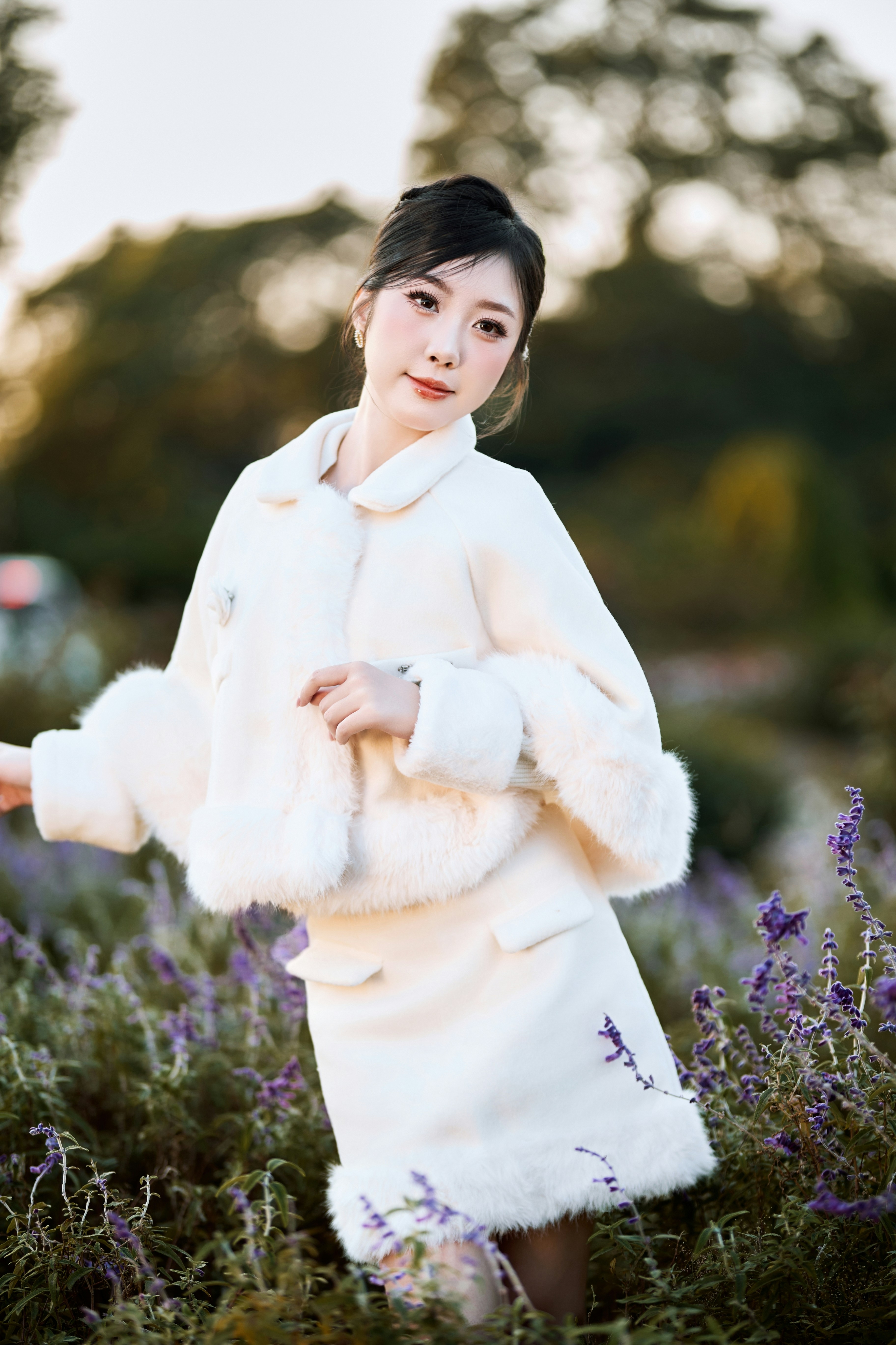 Winter White: A Gentle Portrait in a Lavender Field