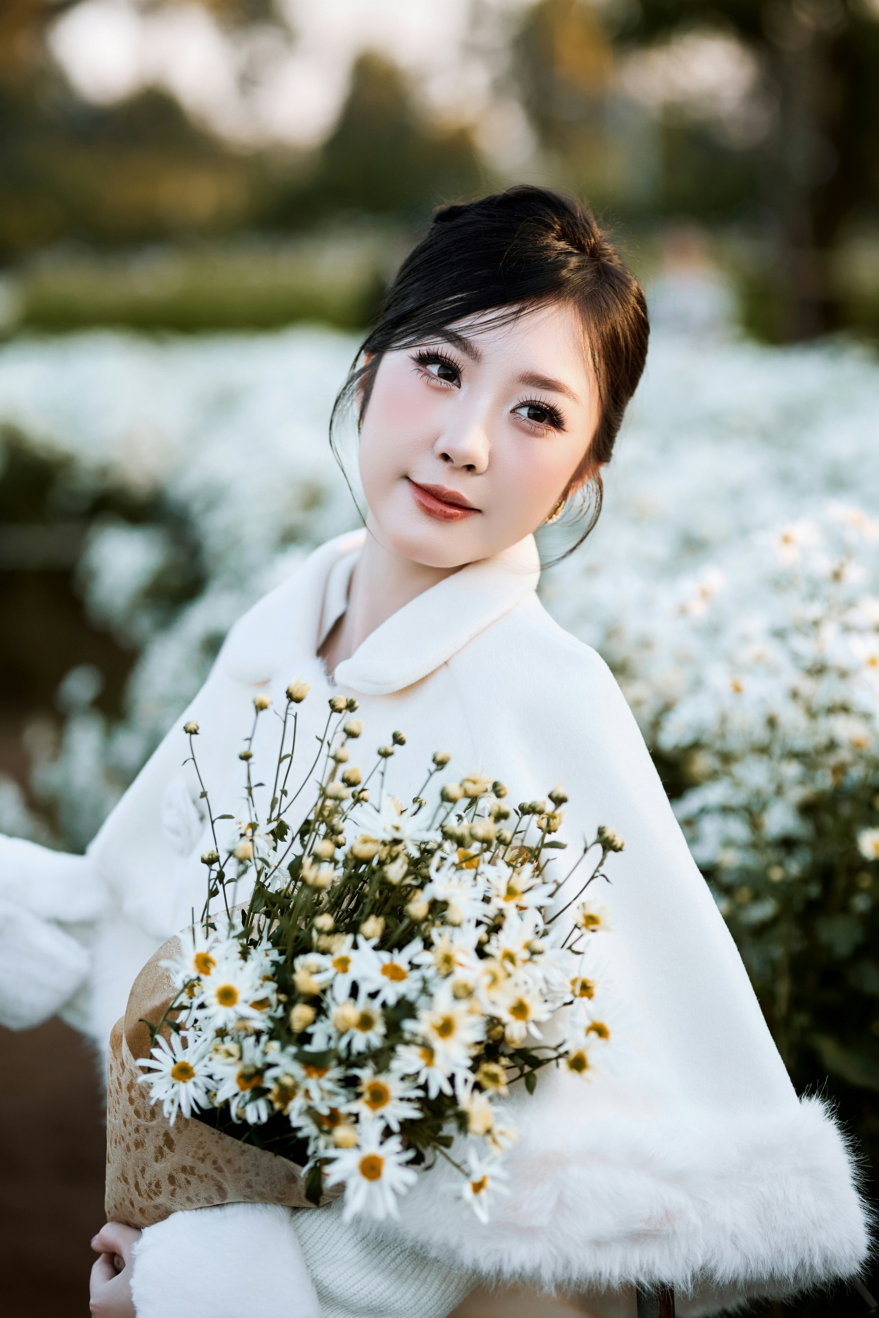 Blossoms in Her Gaze: A Portrait in Soft Spring Light