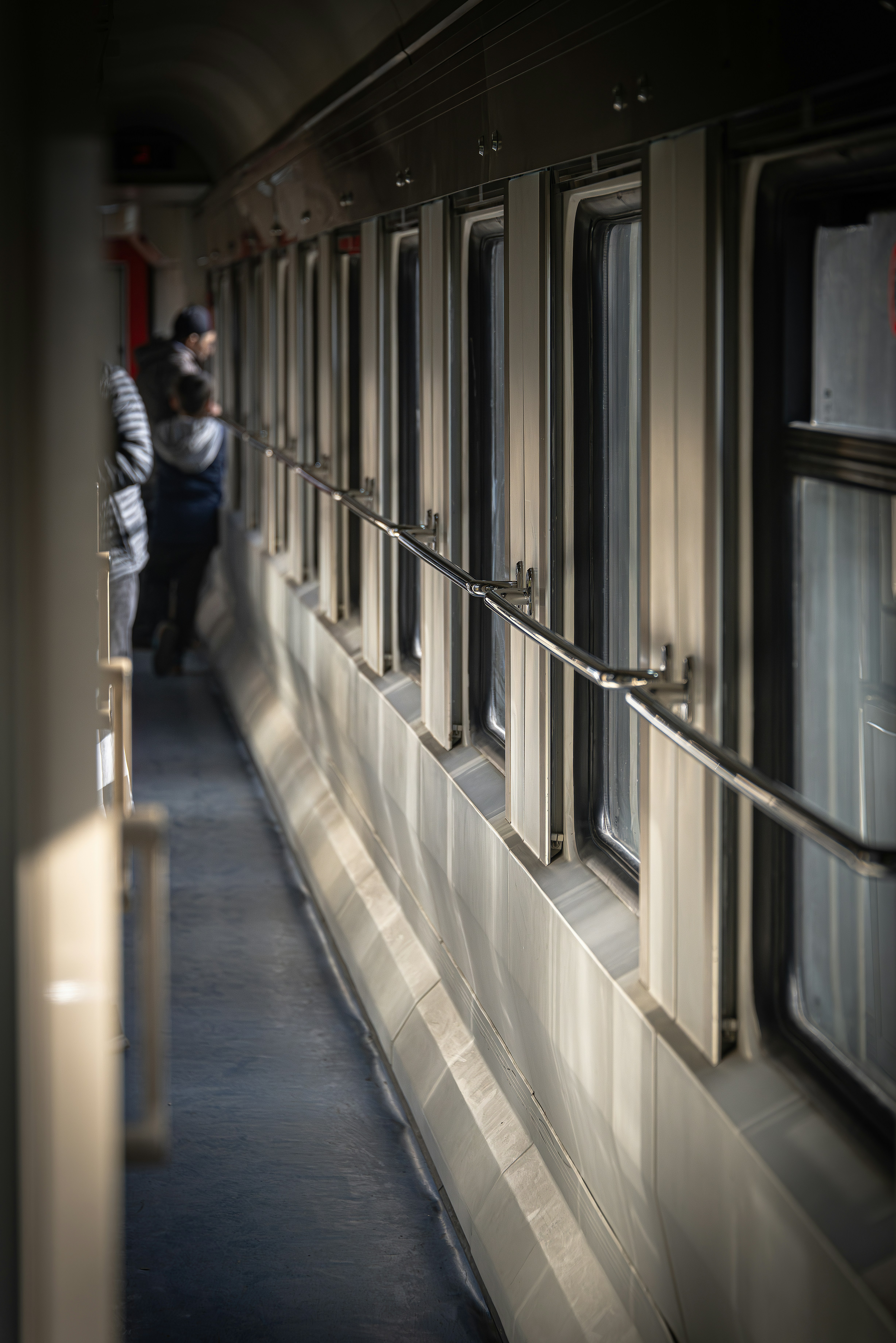 Quiet Corridor: Passengers in a Vintage Train Car