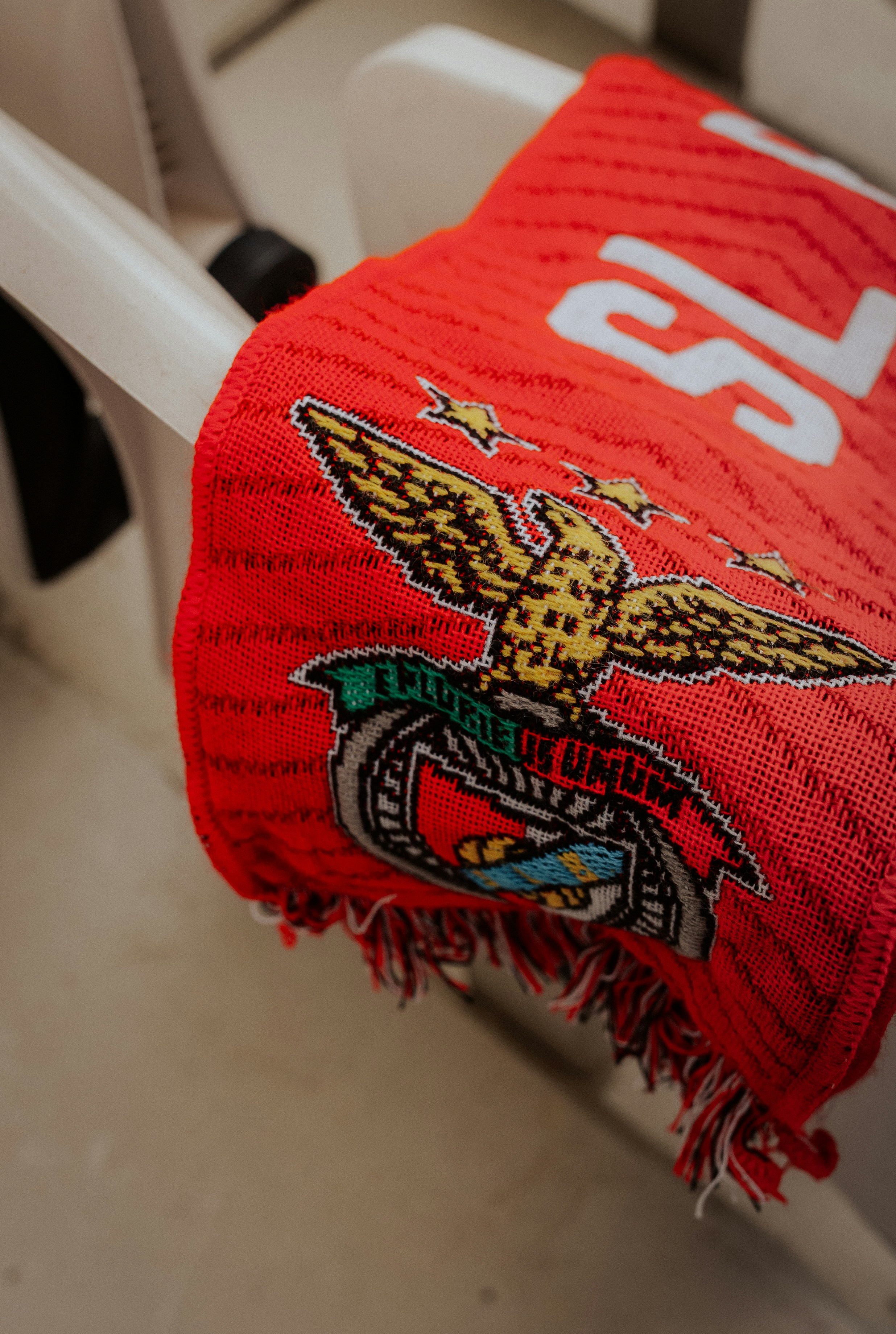 Red Throw Blanket with Eagle Emblem Draped Over a Car Seat