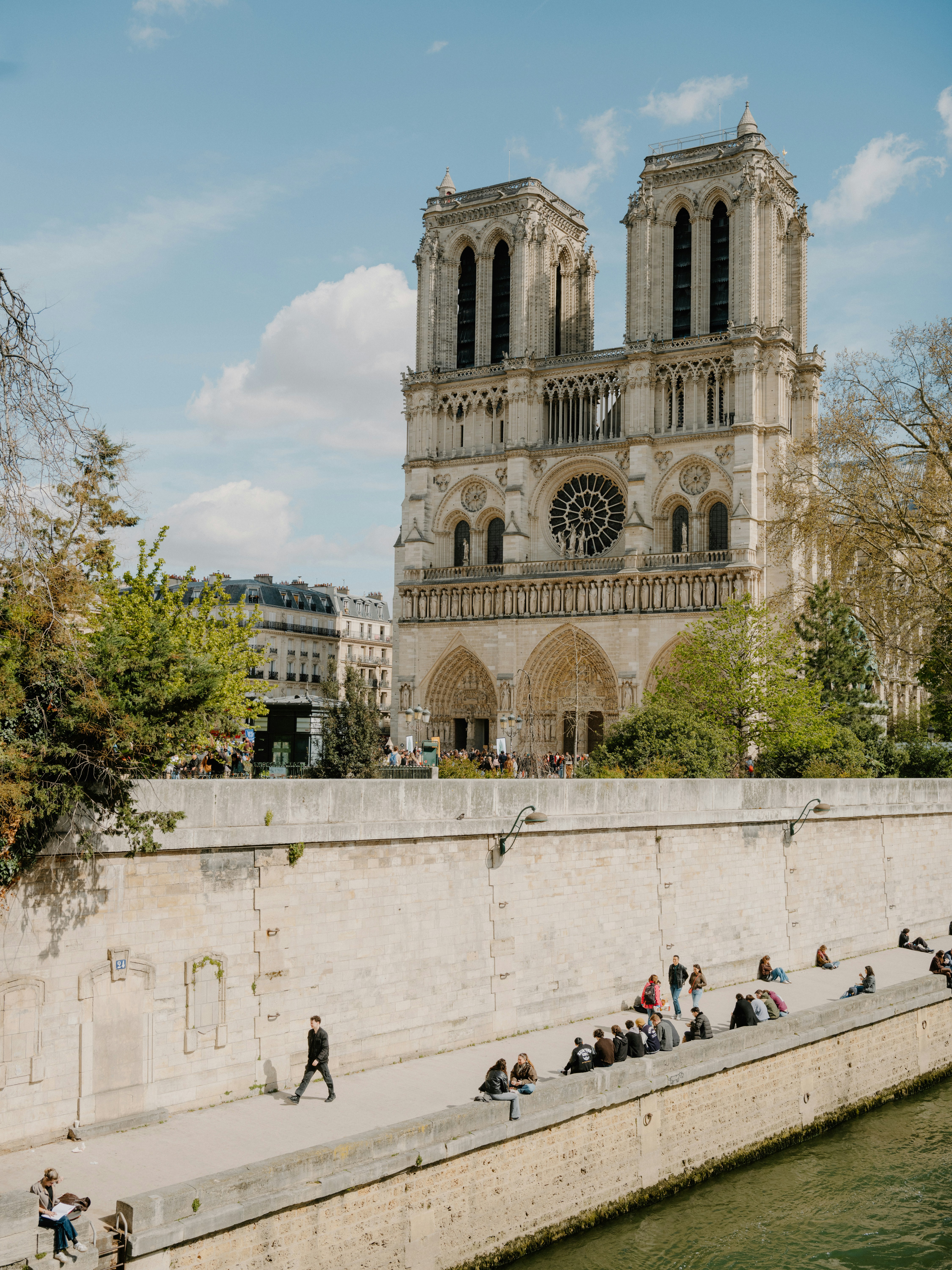 Notre-Dame Cathedral by the Seine: Morning Light on the Facade