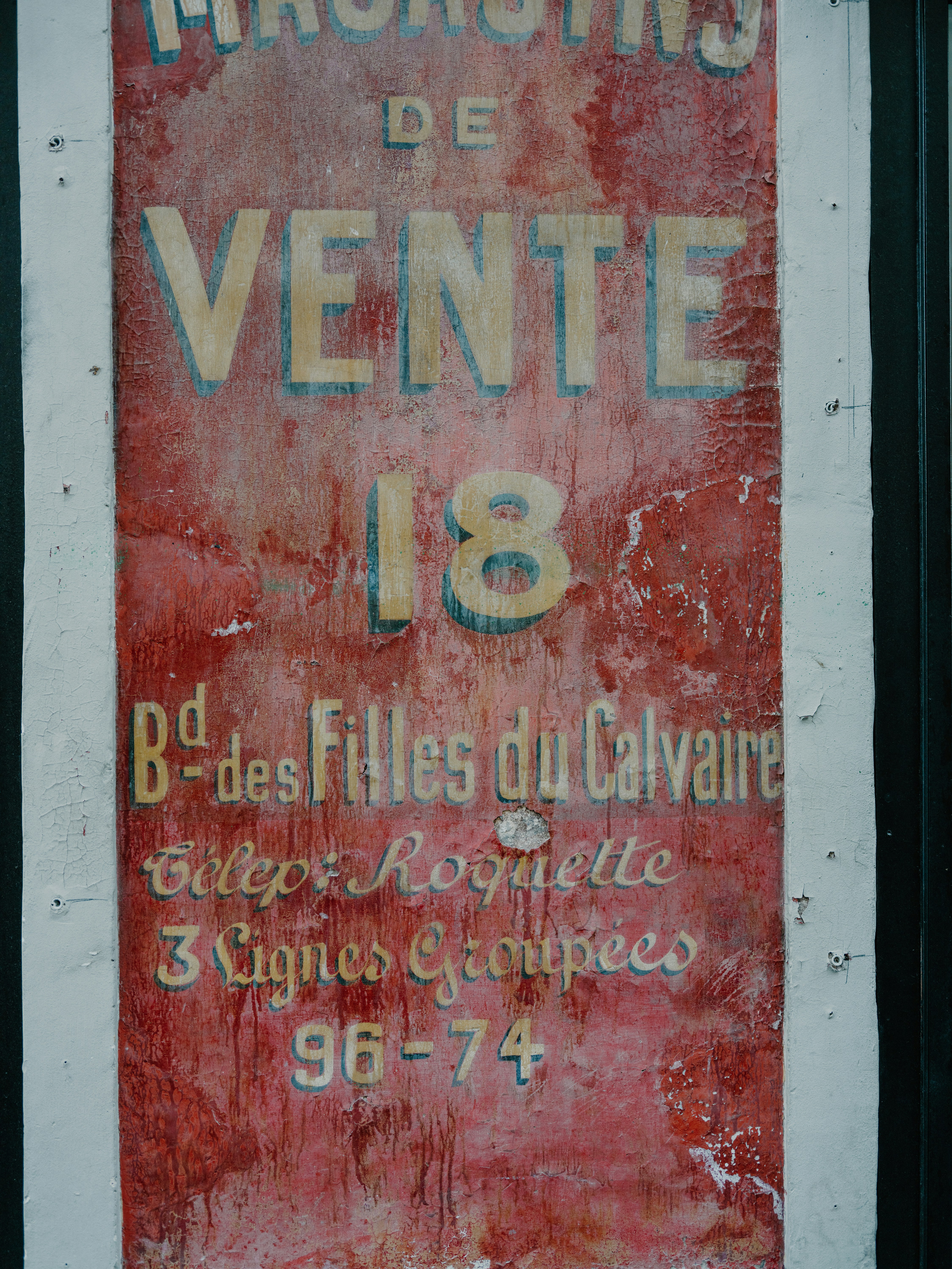 Red Weathered Sign: Fragments of a French Auction Poster