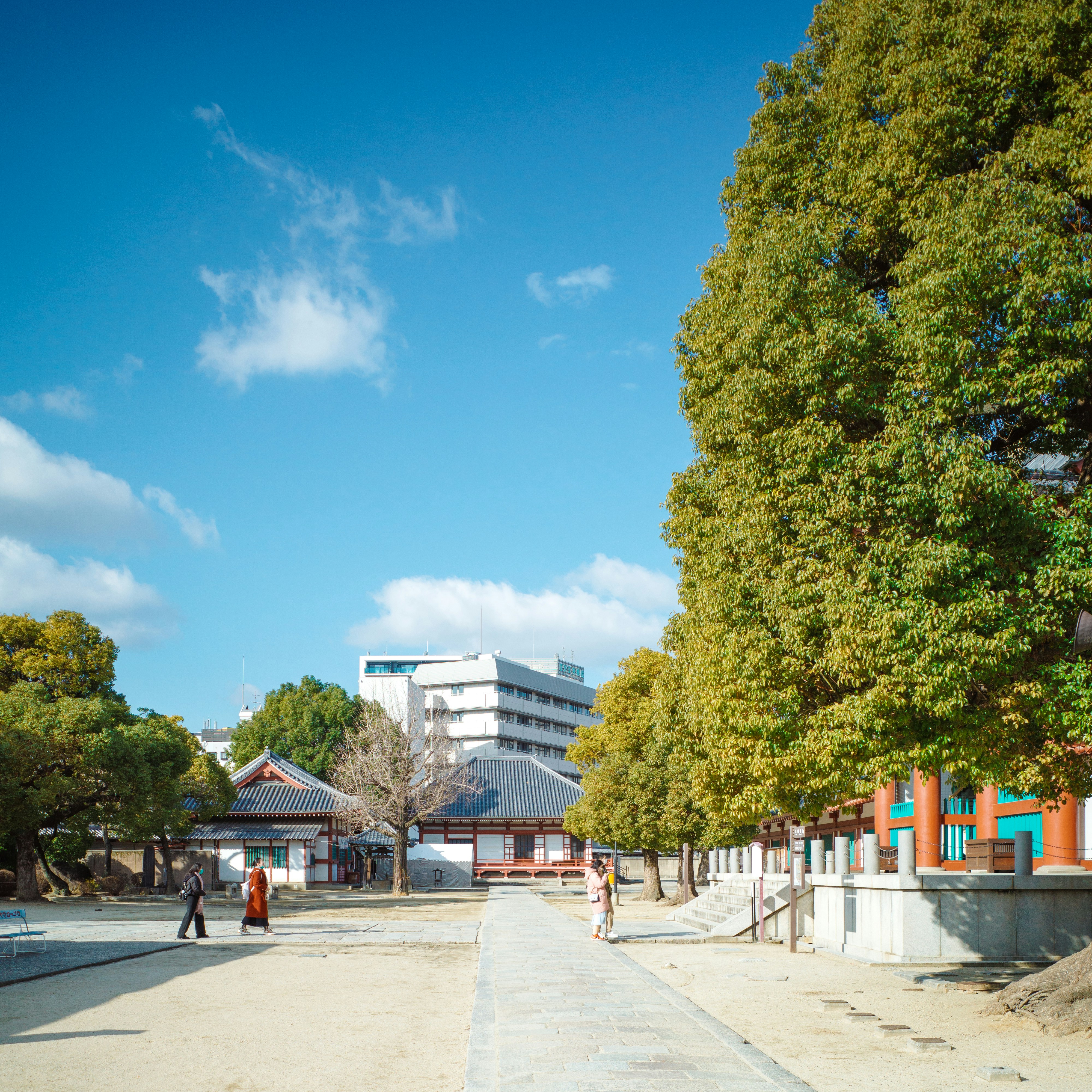 Temple Courtyard under a Bright Sky