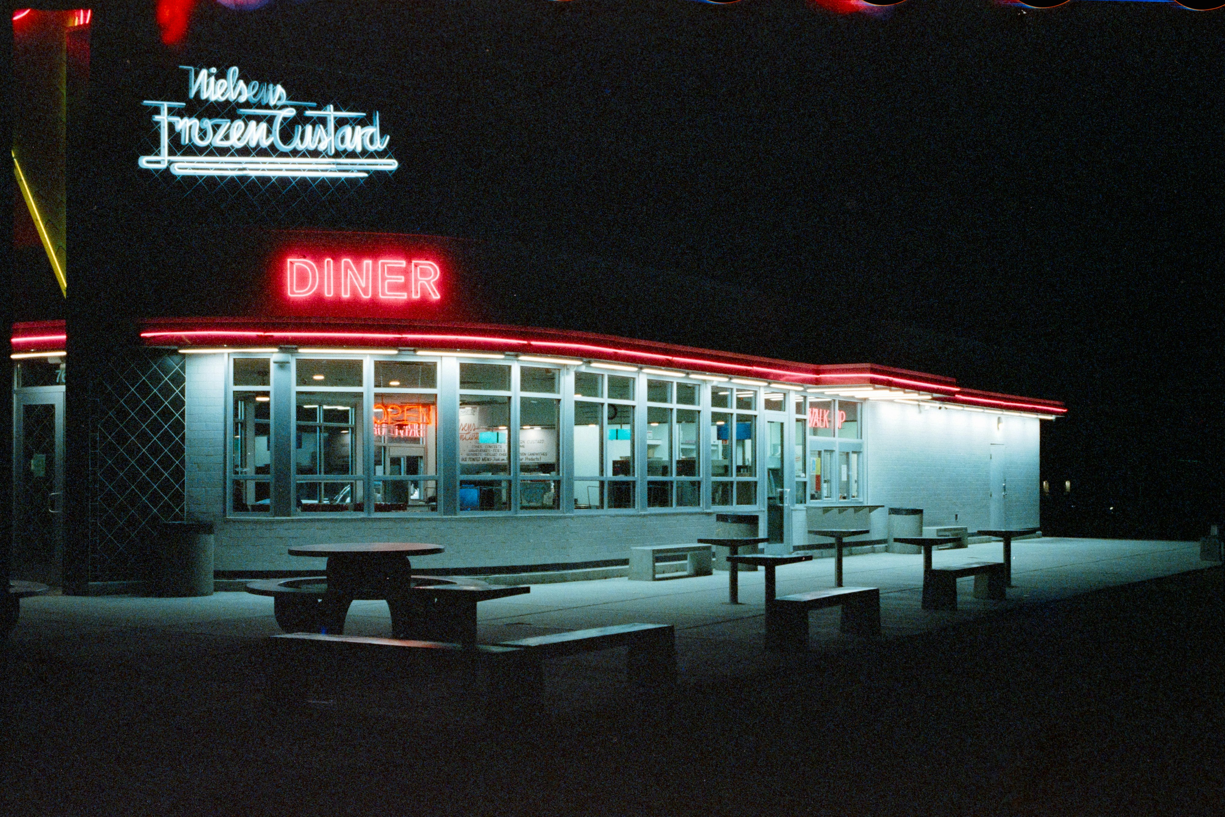 Neon Diner Under Night Sky