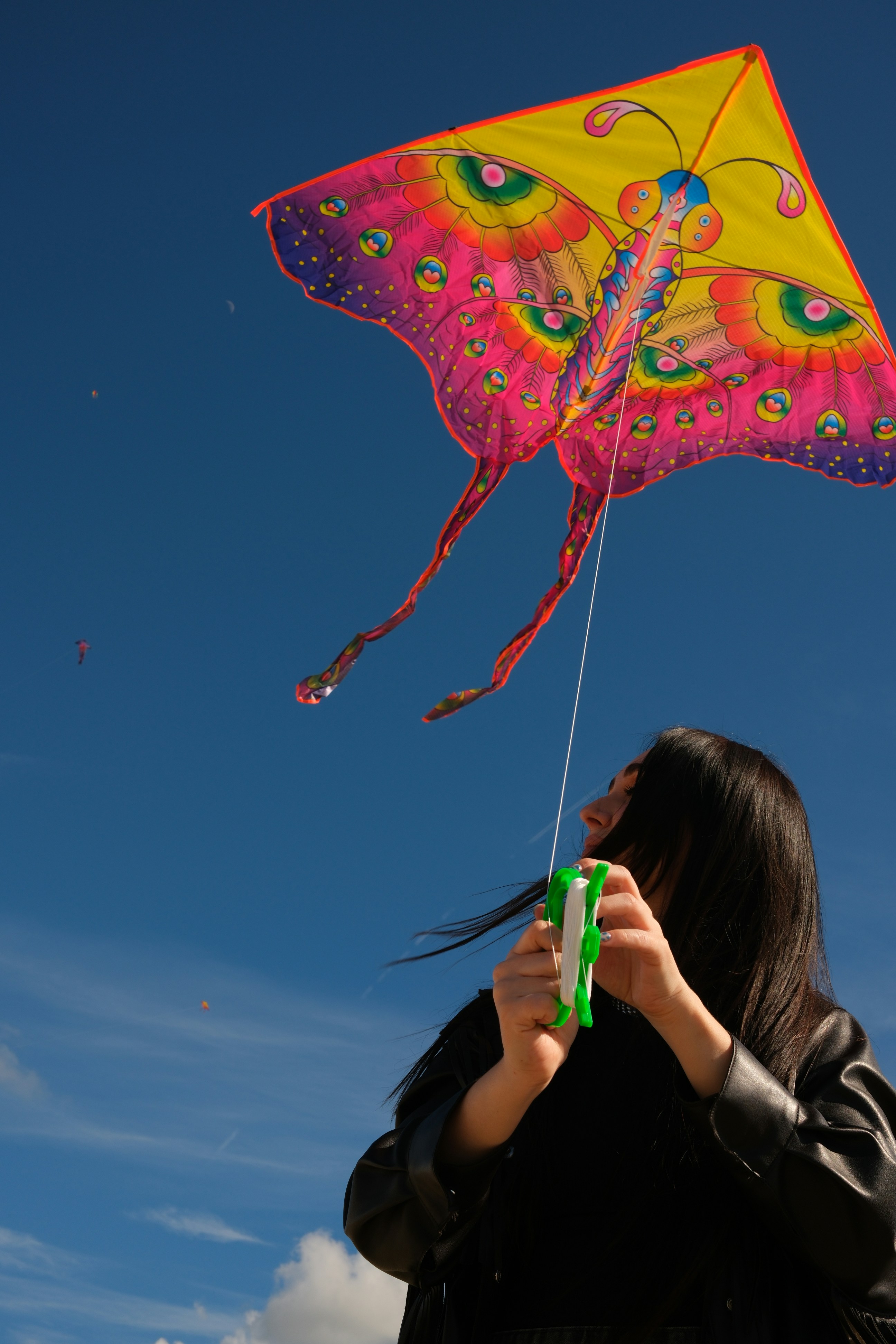 Kite in Bloom: Colorful Butterfly Soars Above a Nightly Attire