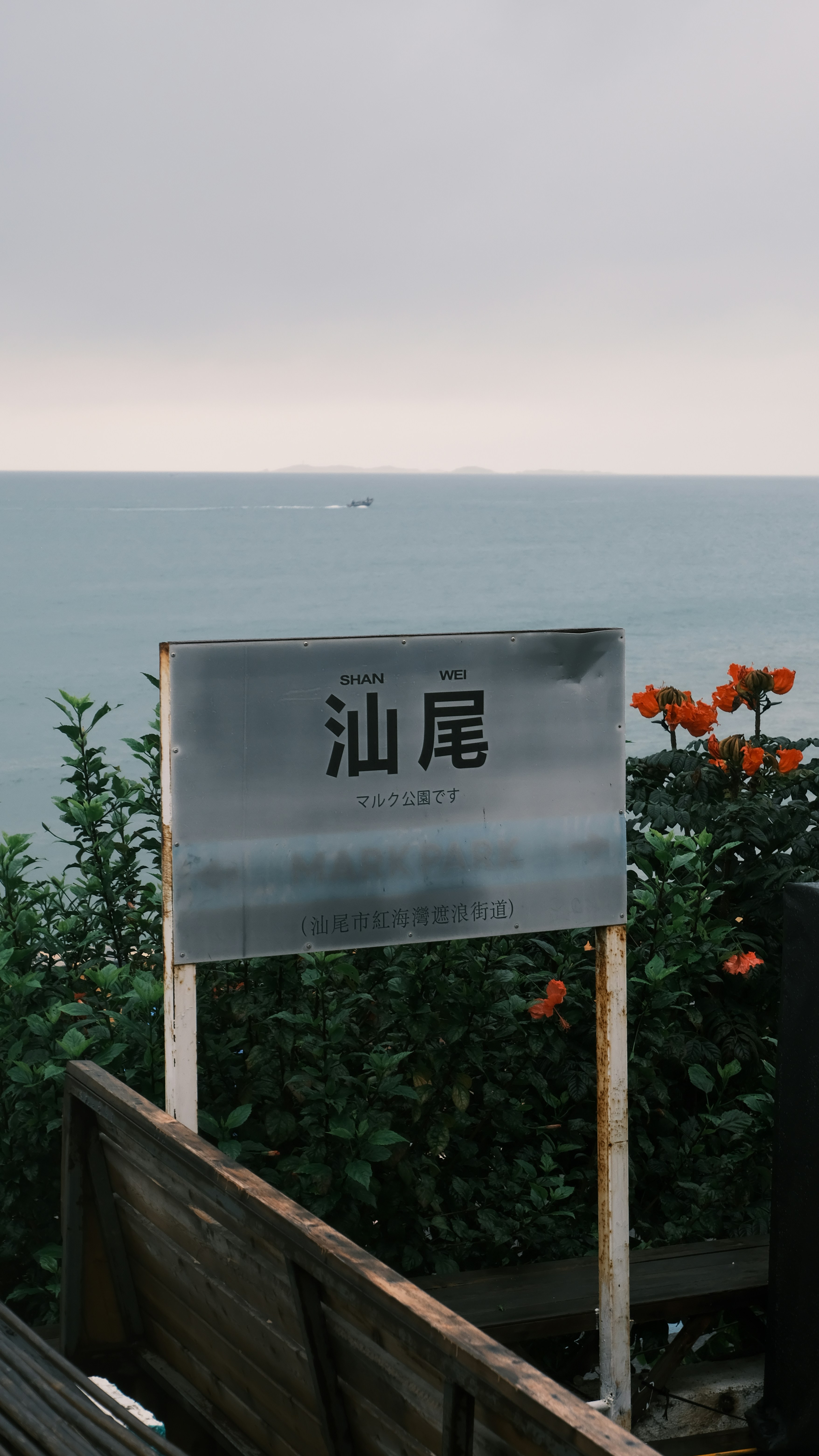 Metal Sign by the Sea: Weathered Panel Overlooking the Horizon