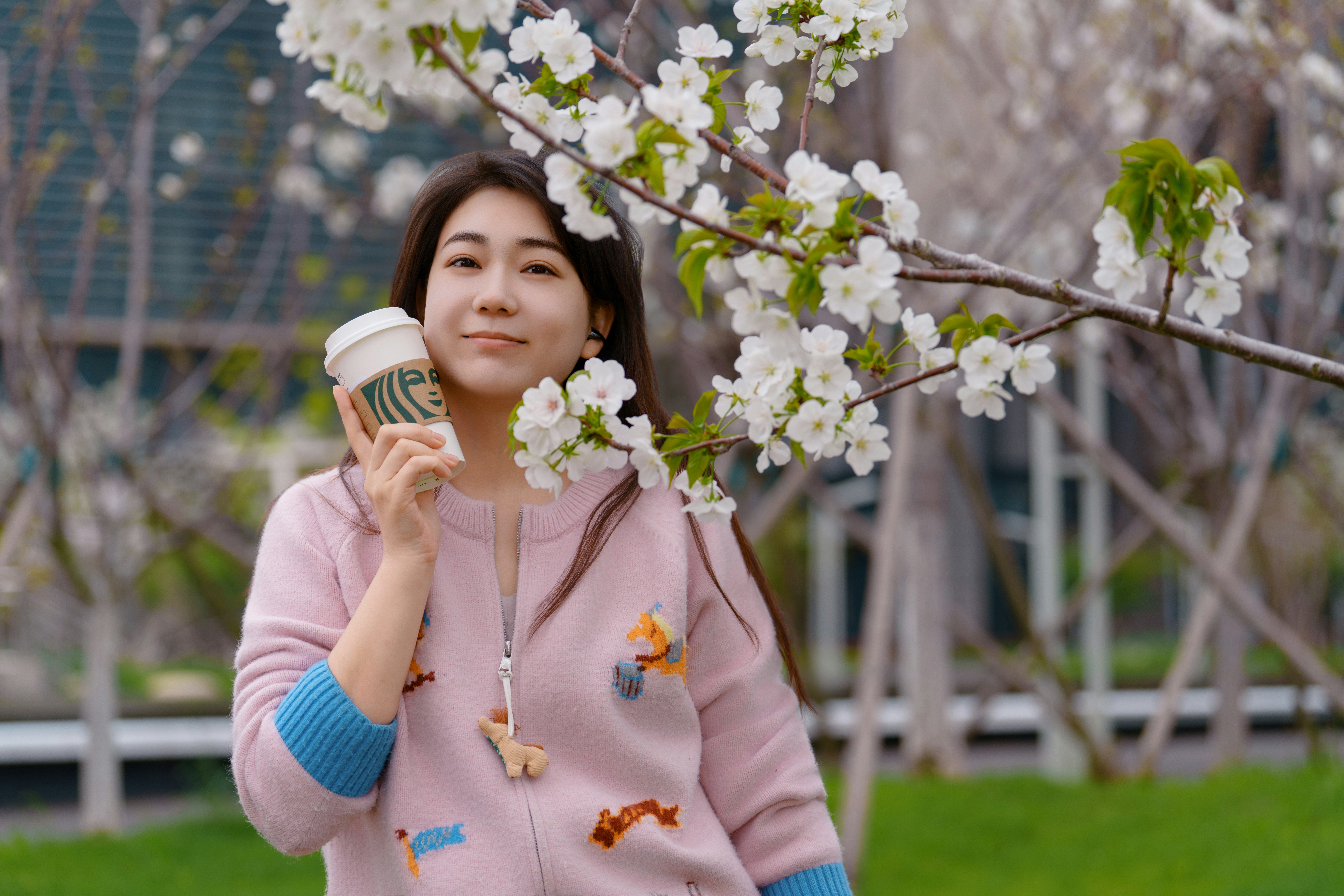 Blossoms, Coffee, and a Calm Smile