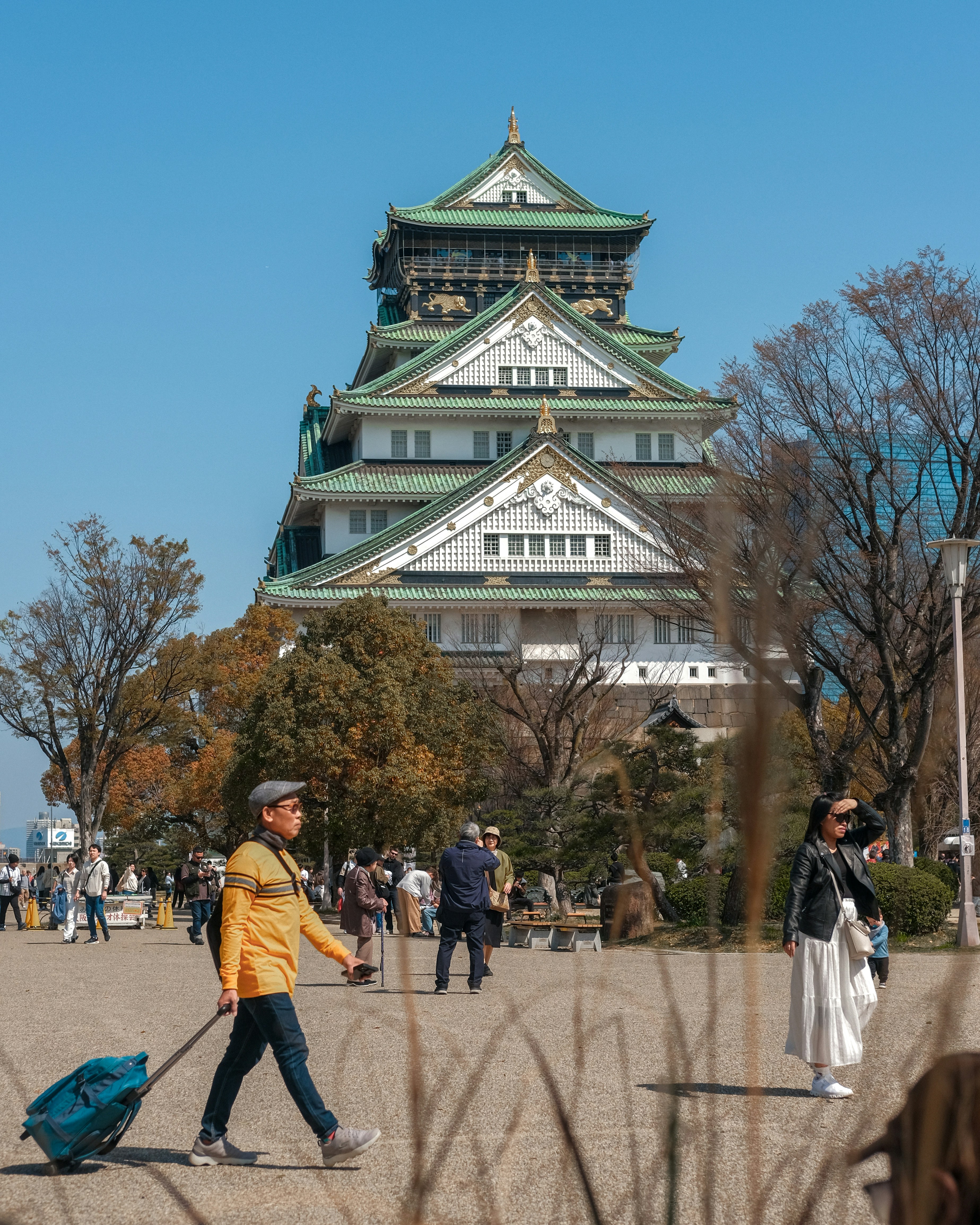 Castle in the Civic Park: A Pagoda-Style Tokyo Scene with Pedestrians