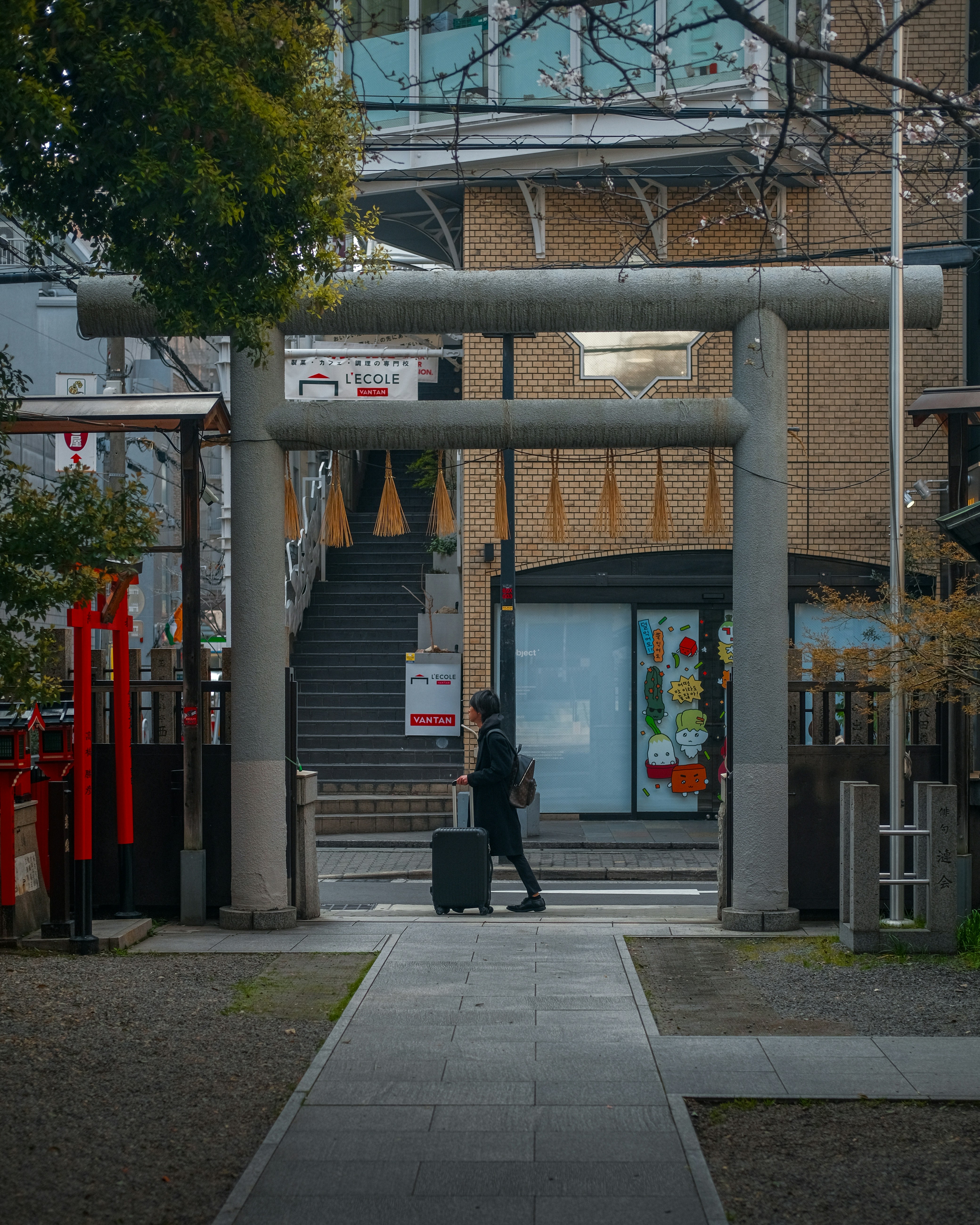 Traveler at the Torii Gate: Quiet Transit through an Urban Shrine