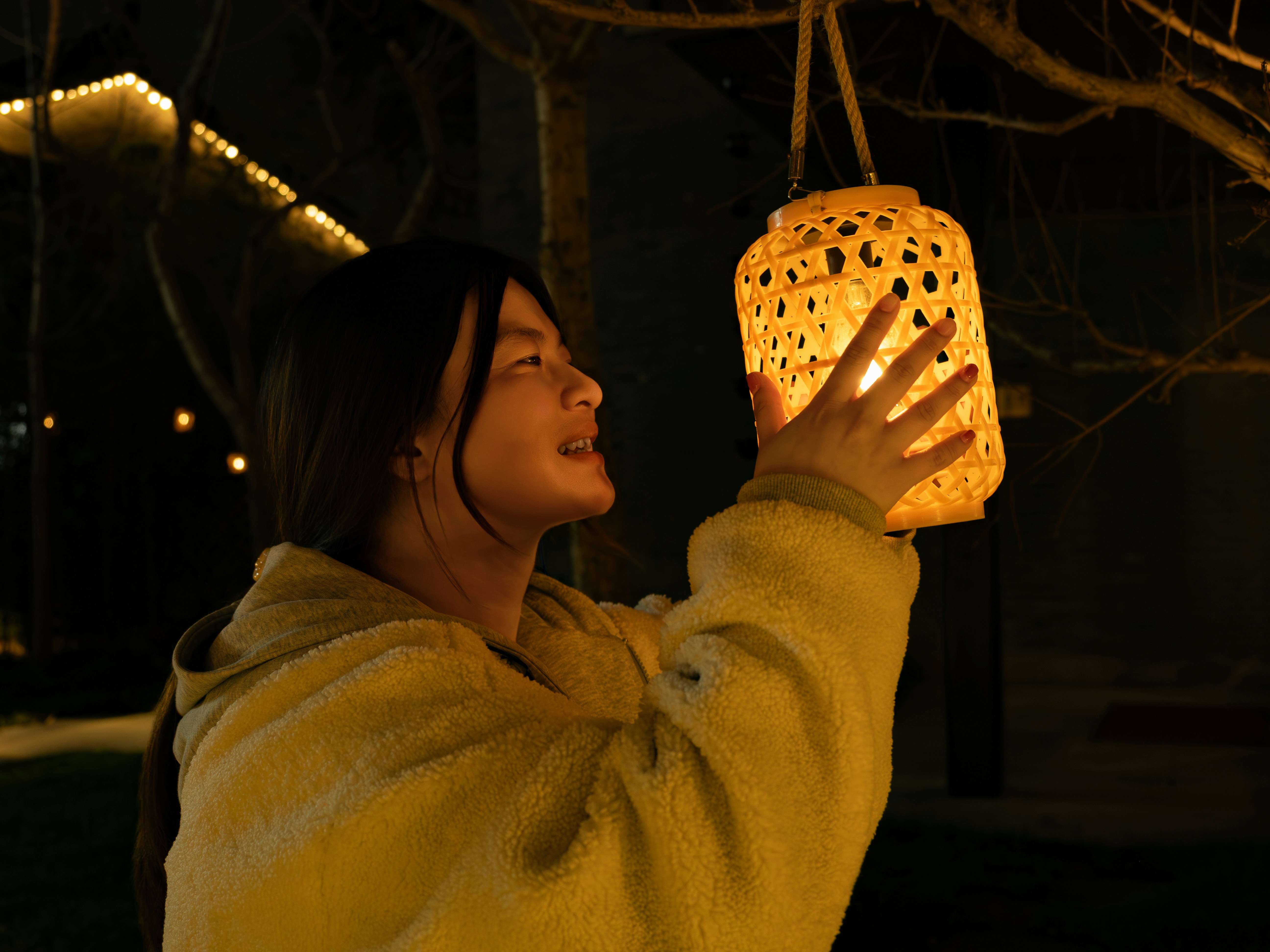 Lantern Light: Warm Gaze in Night Garden