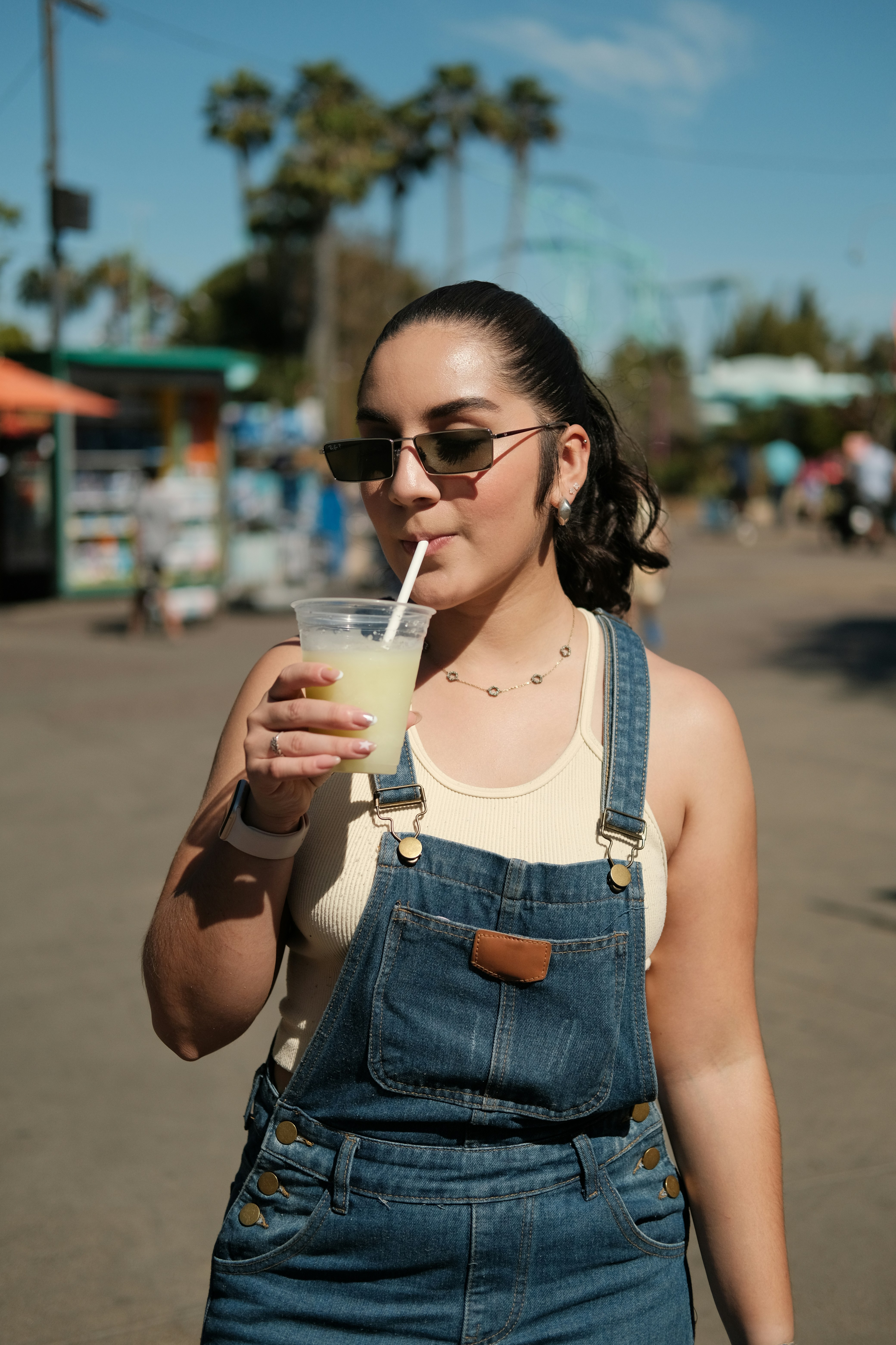 Citrus Sip Under Sunlit Arcade