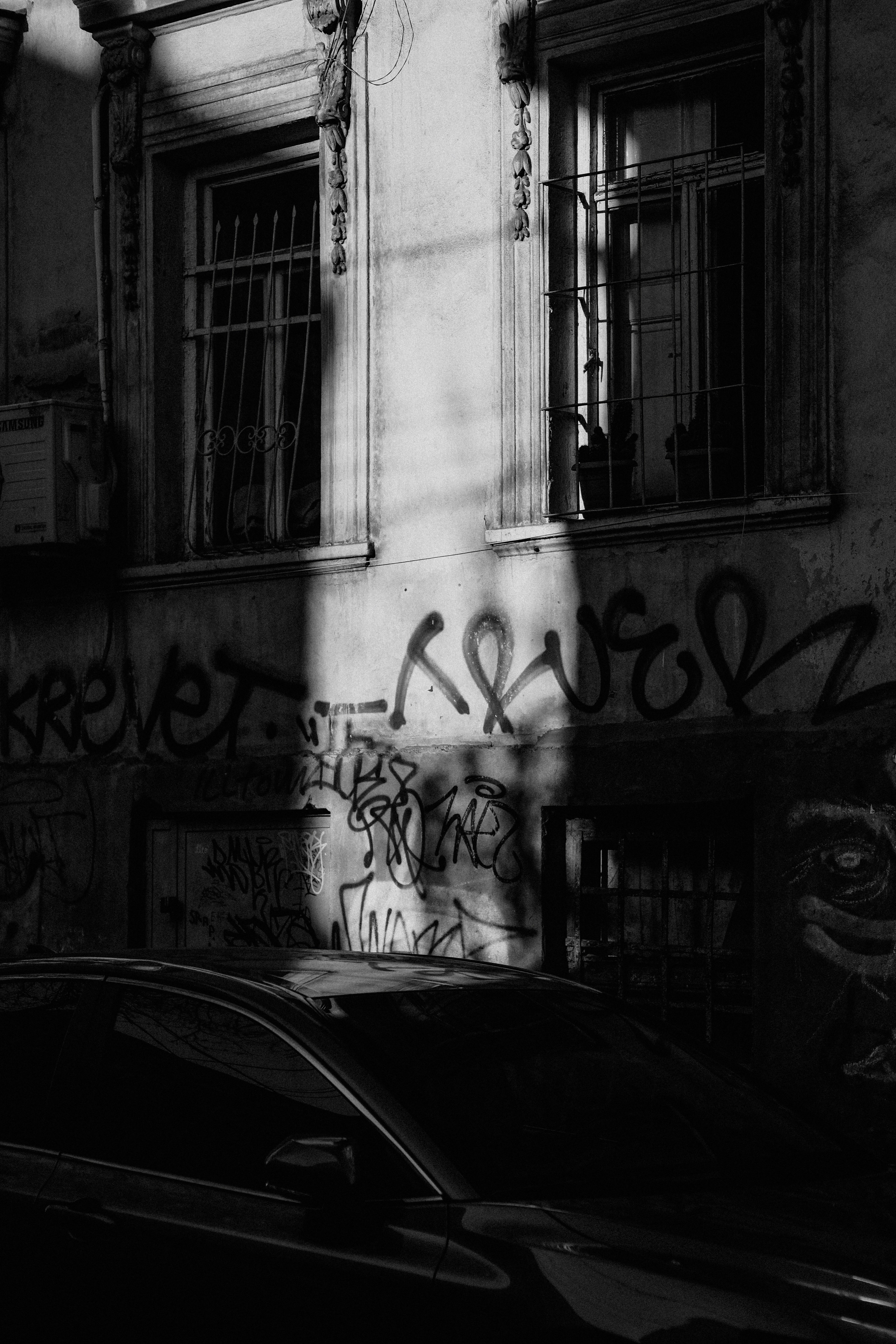 Graffiti Veil on a Sunlit Facade